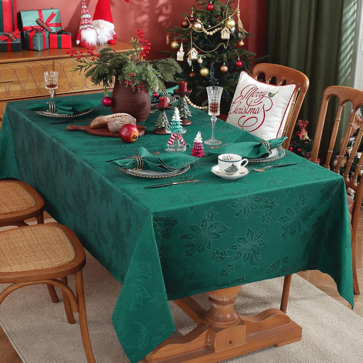 Larponder Christmas Tablecloth Rectangle, Jacquard Snowflake Pattern ...