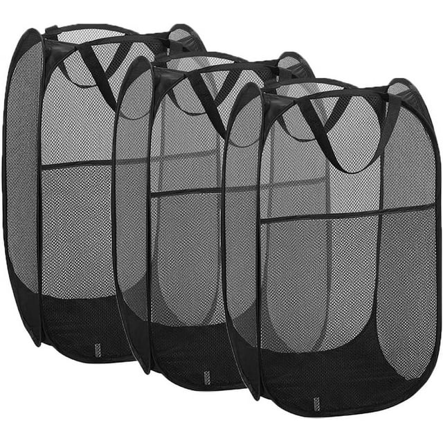 Larpur 3-Pack Folding Pop Up Laundry Hampers, Collapsible Mesh Clothes ...