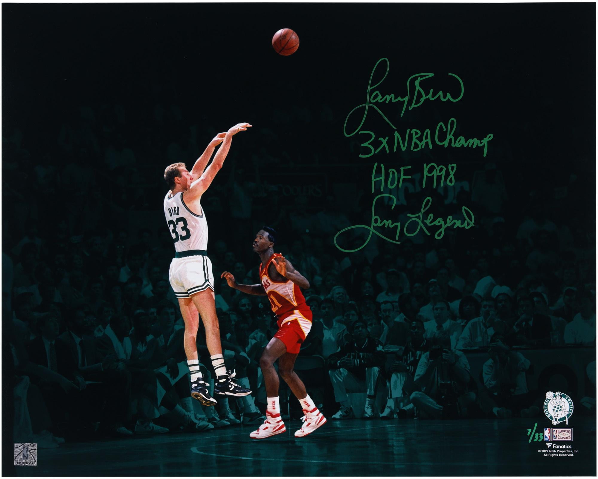 Larry Bird Boston Celtics Autographed 16" x 20" Shot Over Wilkins Green ...