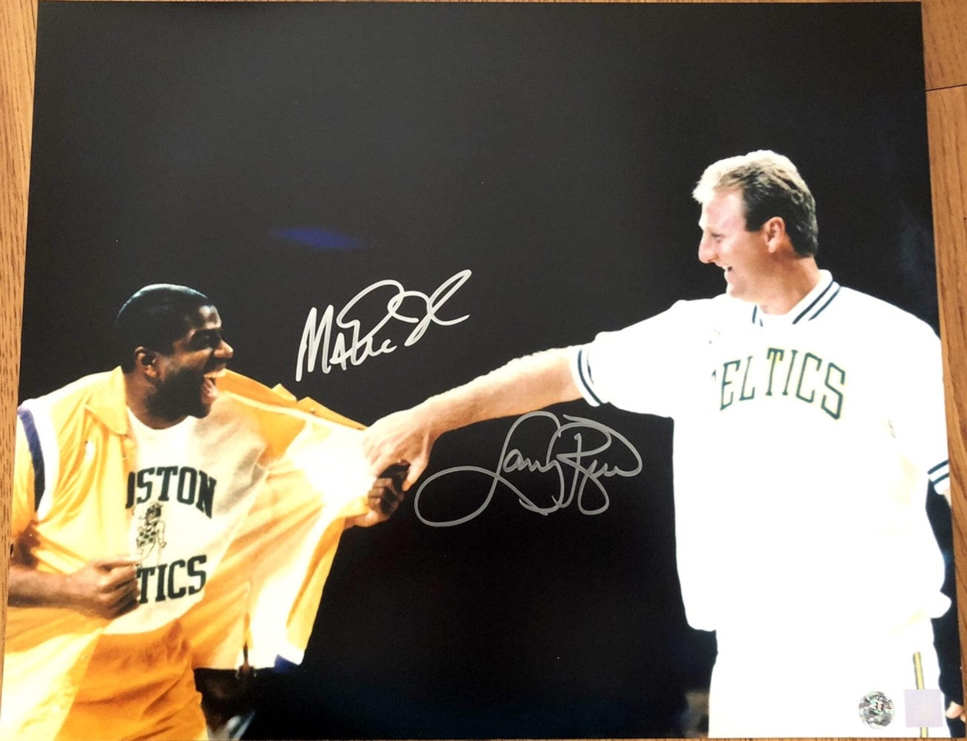Larry Bird and Magic Johnson autographed Retirement 16x20 poster size photo (Superstar Greetings ...