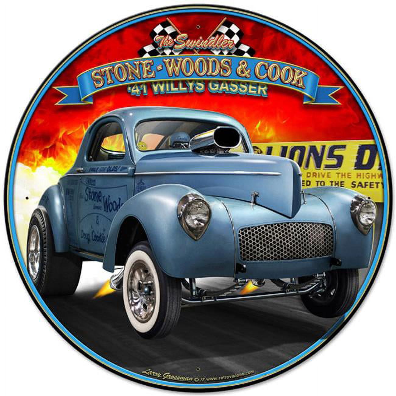 Larry Grossman LG863 28 in. 1941 S.W.C. Willys Gasser Round Metal Sign ...