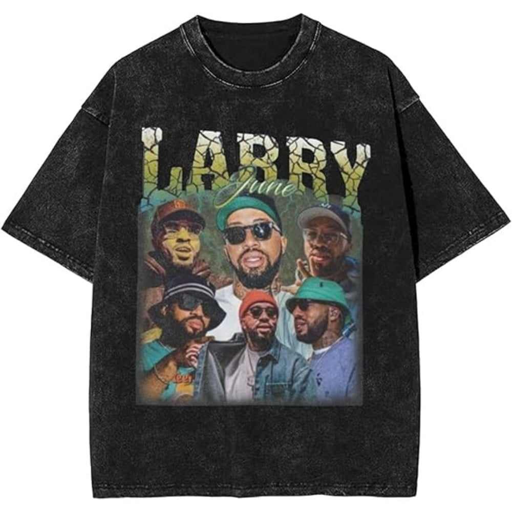 Larry June Merch Washed T-shirt Cool Trendy Print Short-sleeved Men And ...