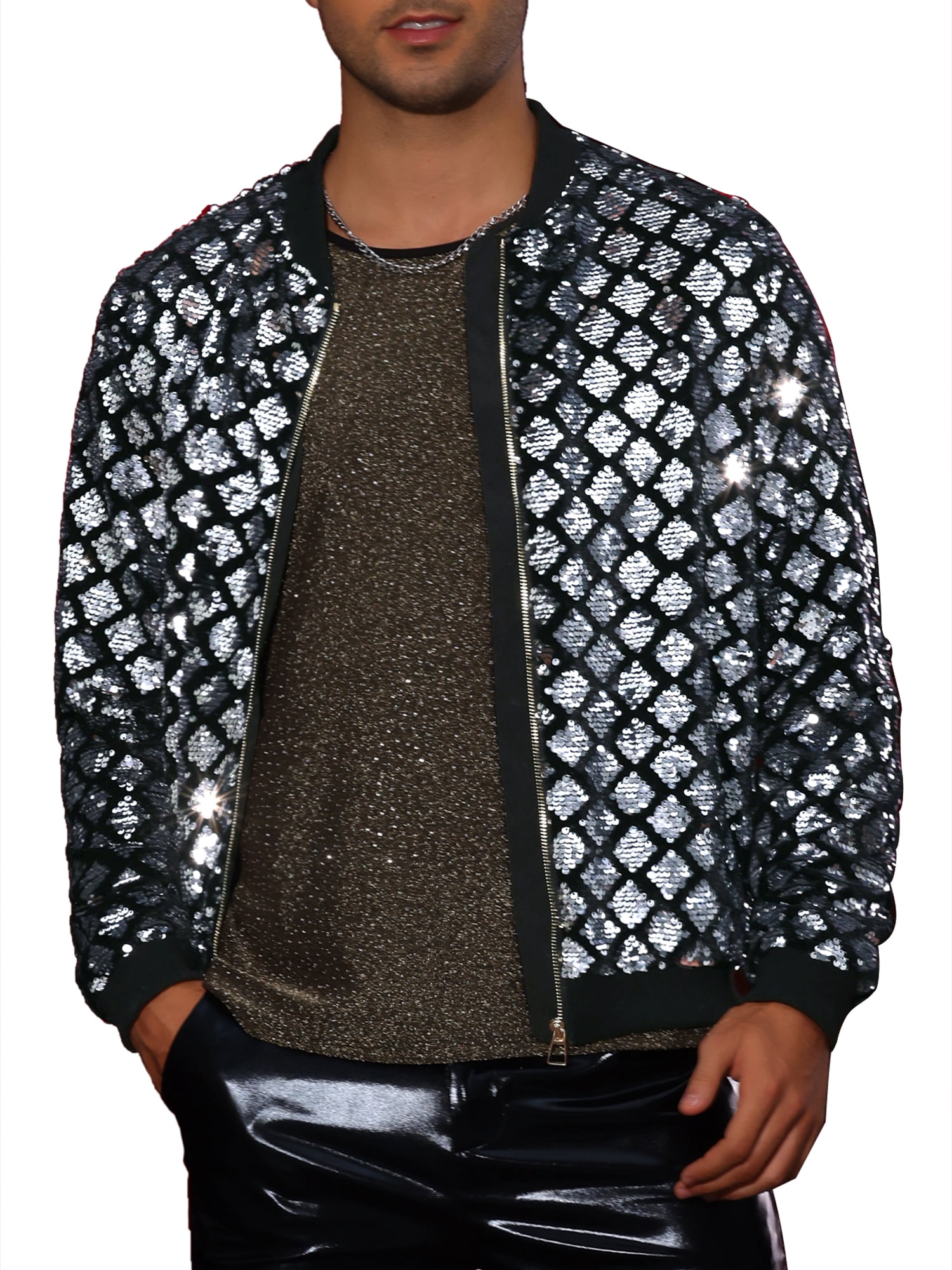Lars Amadeus Argyle Sequin Baseball Jacket for Men's Party Club Shiny ...