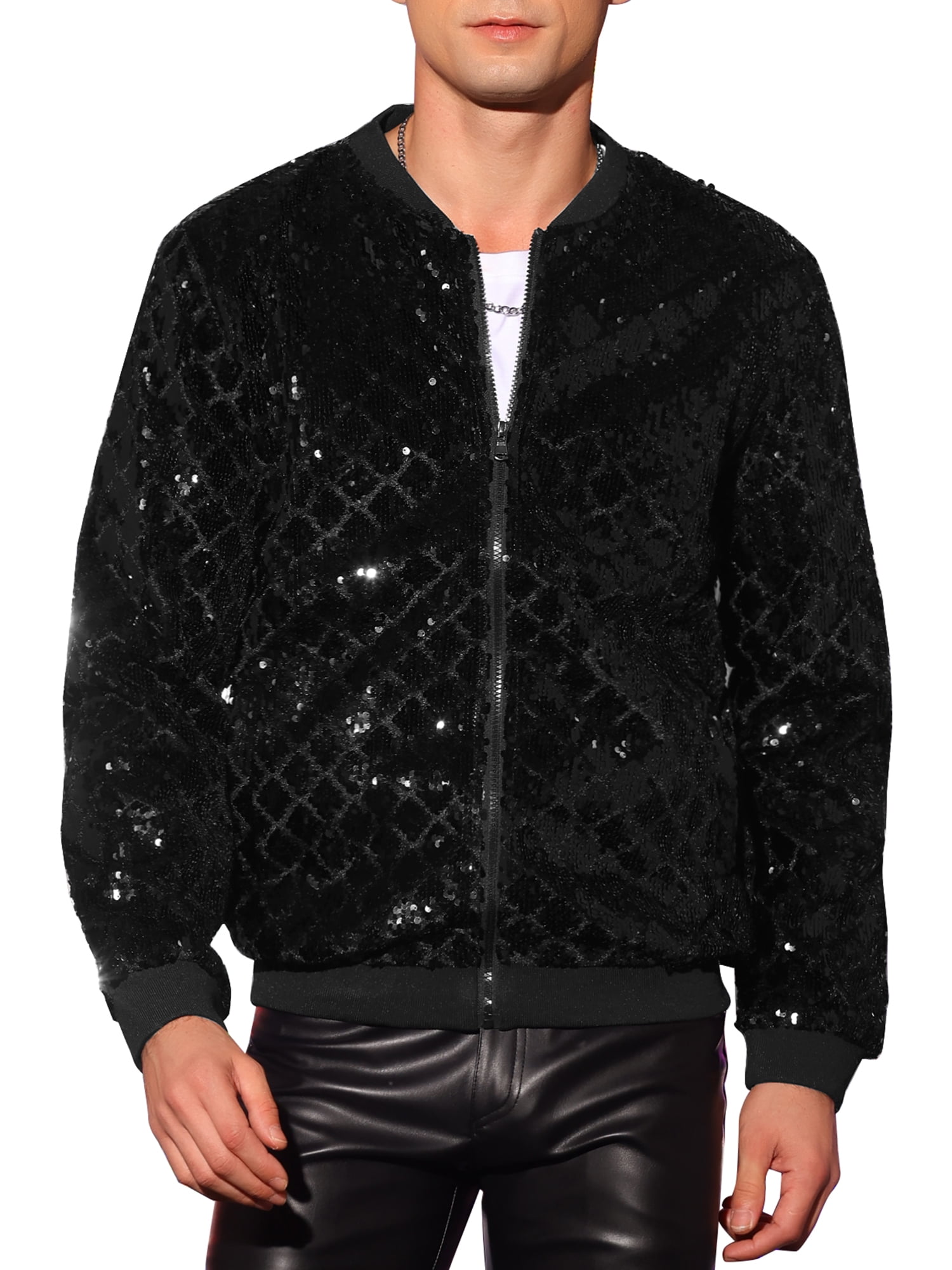 INSPIRE CHIC Argyle Sequin Baseball Jacket for Men's Party Club Shiny ...