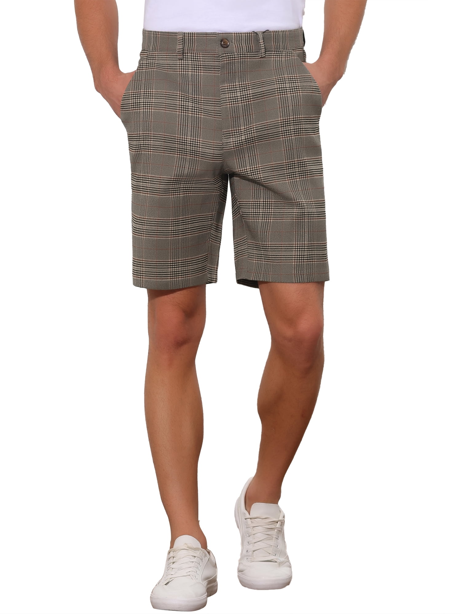 INSPIRE CHIC Classic Plaid Shorts for Men's Flat Front Business Checked ...