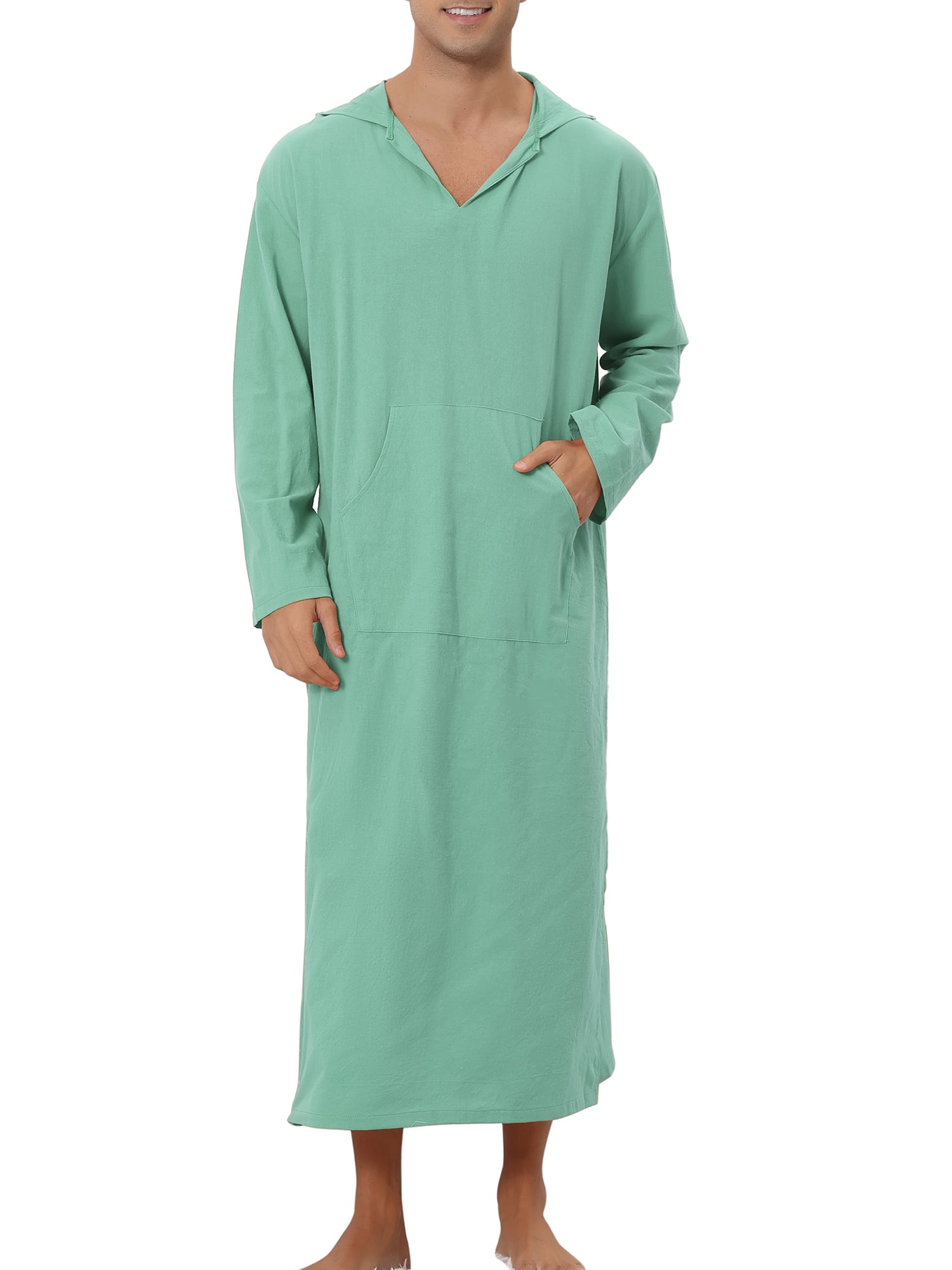 Lars Amadeus Cotton Nightshirt for Men's Solid Color Side Split V Neck ...
