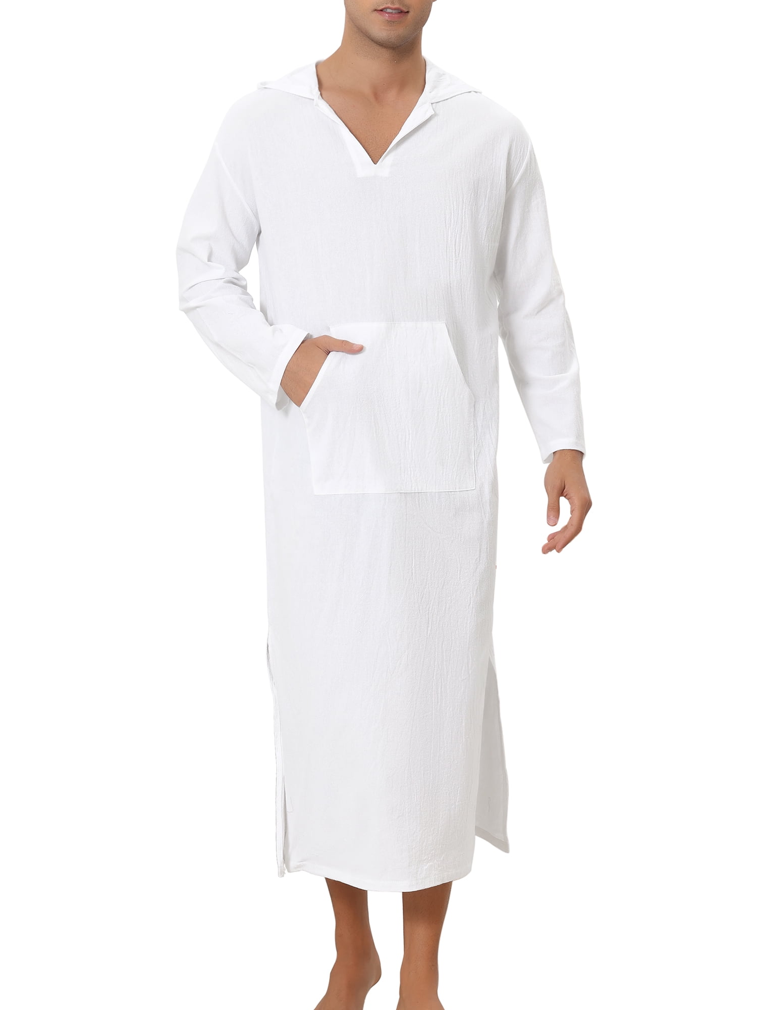 Lars Amadeus Cotton Nightshirt for Men's Solid Color Side Split V Neck ...