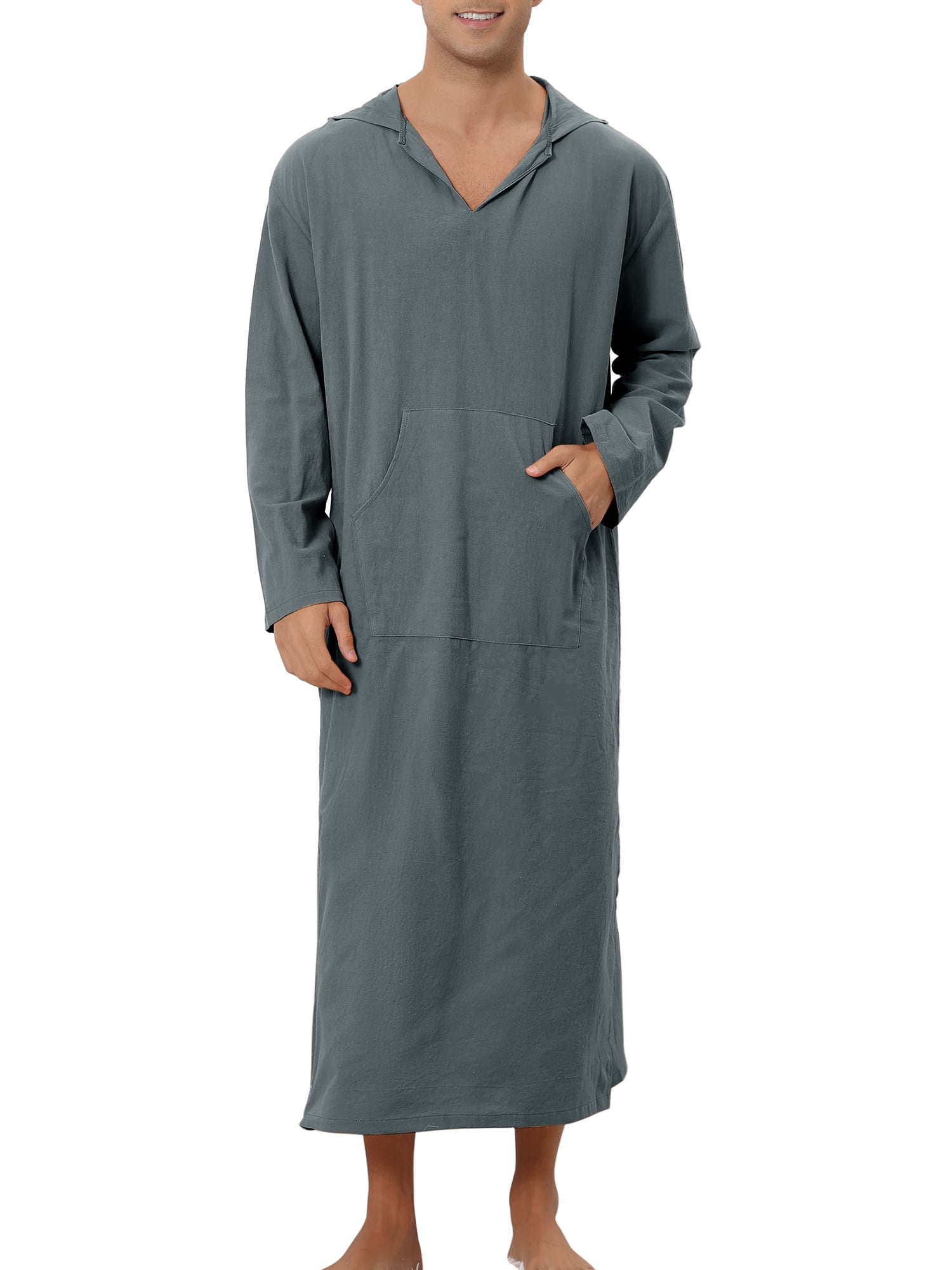 Lars Amadeus Cotton Nightshirt for Men's Solid Color Side Split V Neck ...