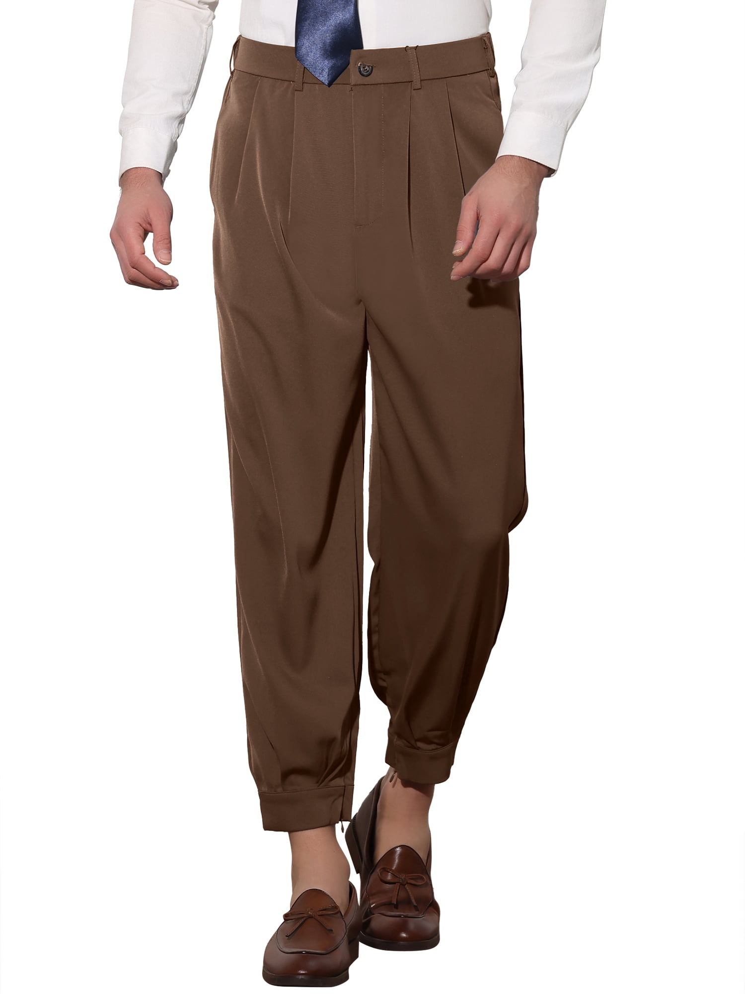 Lars Amadeus Cropped Pants for Men's Double Pleated Zipper Lars Amadeus Cropped Pants for Men's Double Pleated Zipper