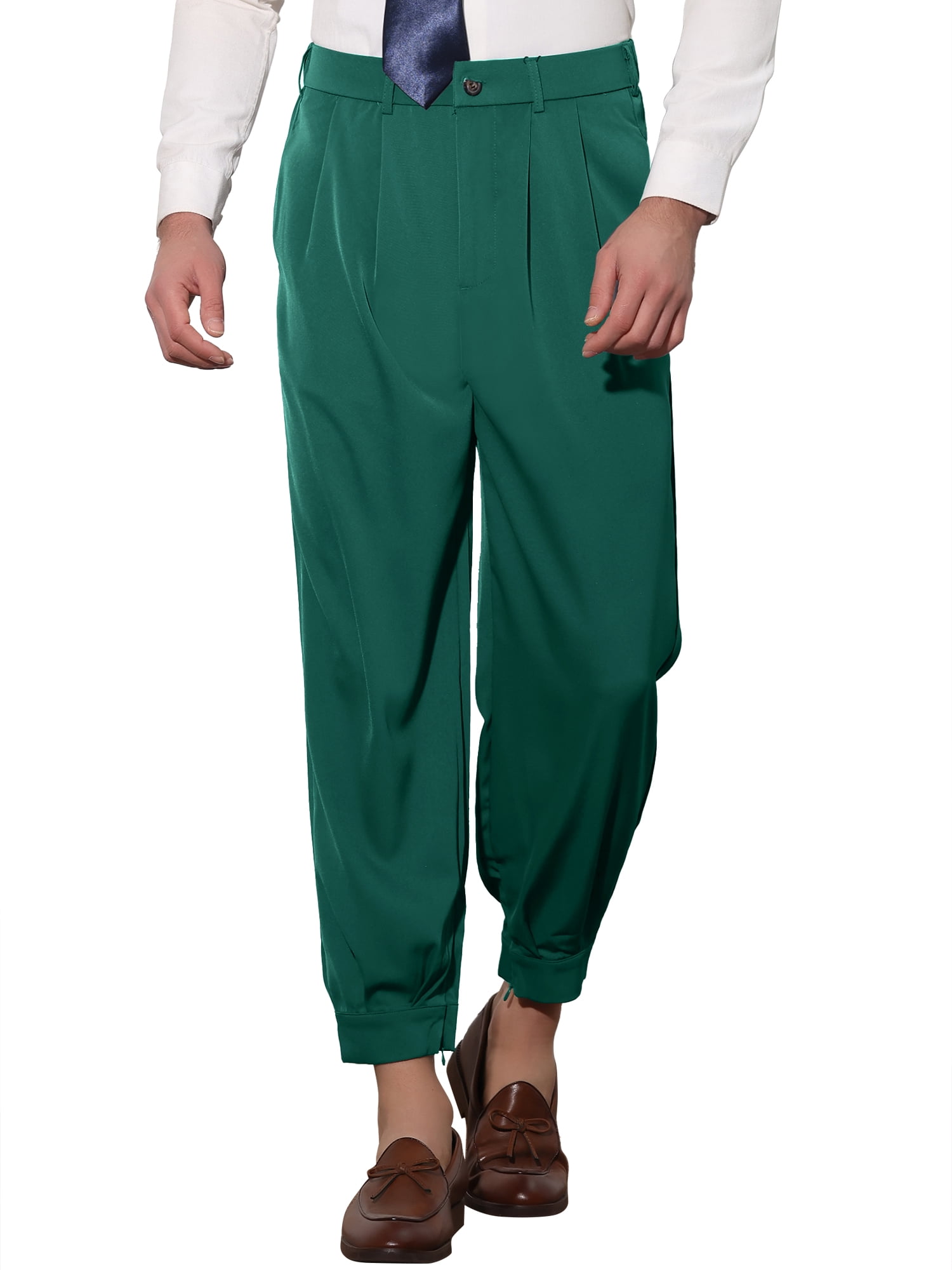 INSPIRE CHIC Cropped Pants for Men's Double Pleated Zipper Leg Tapered ...
