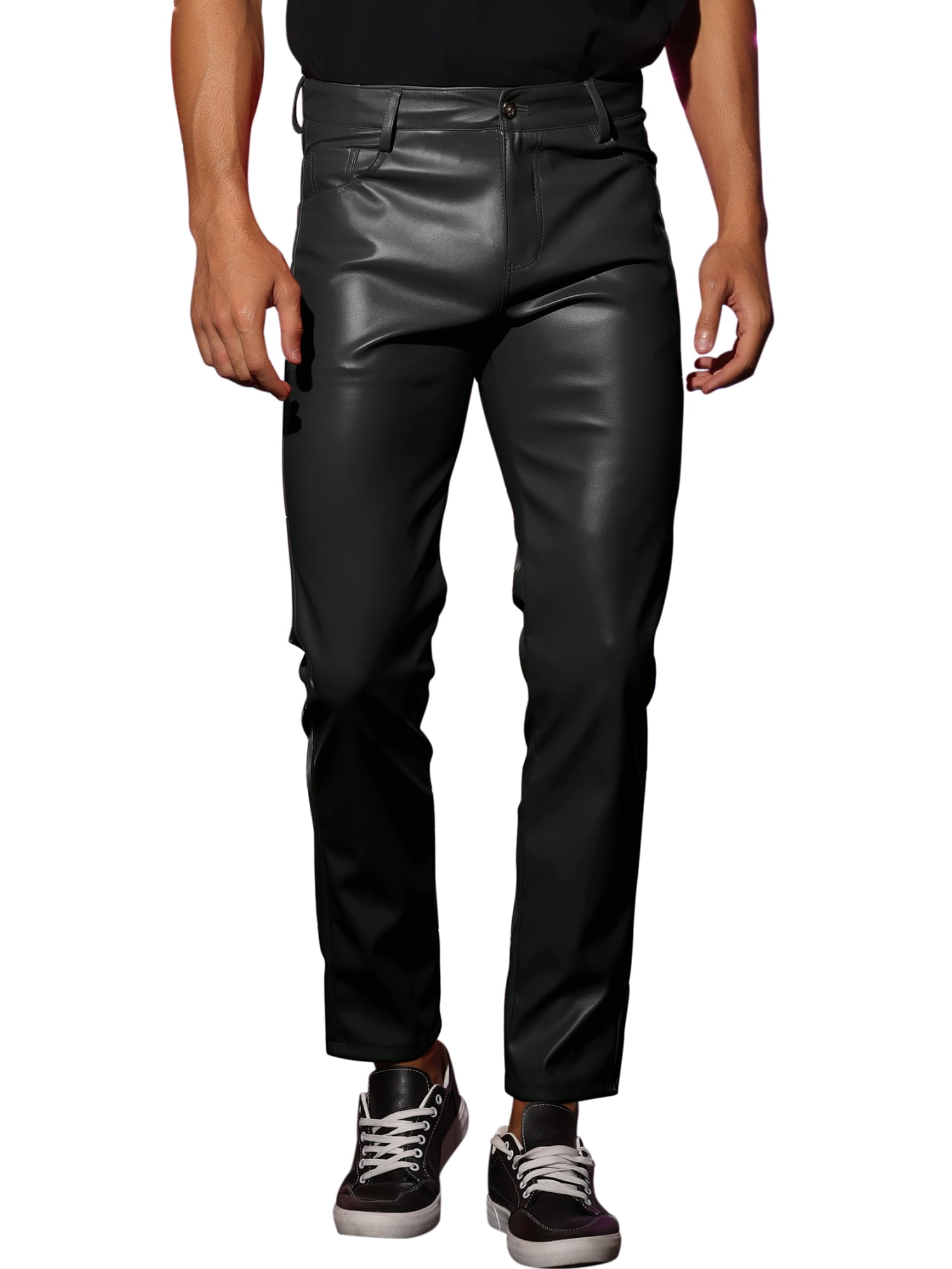 INSPIRE CHIC Faux Leather Pants for Men's Slim Fit Hip Hop Nightclub ...