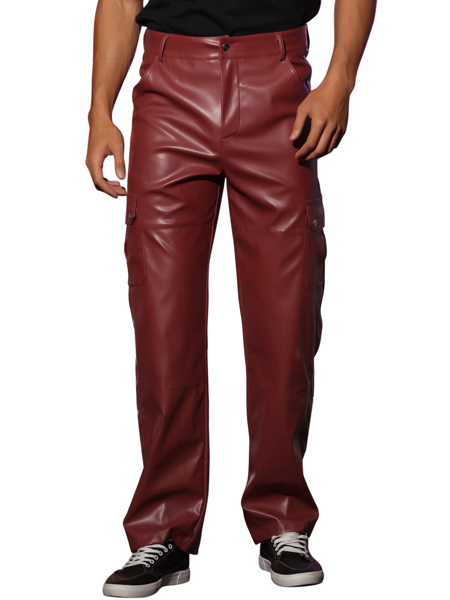 INSPIRE CHIC Faux Leather Pants for Men's Slim Fit Hip Hop Punk ...