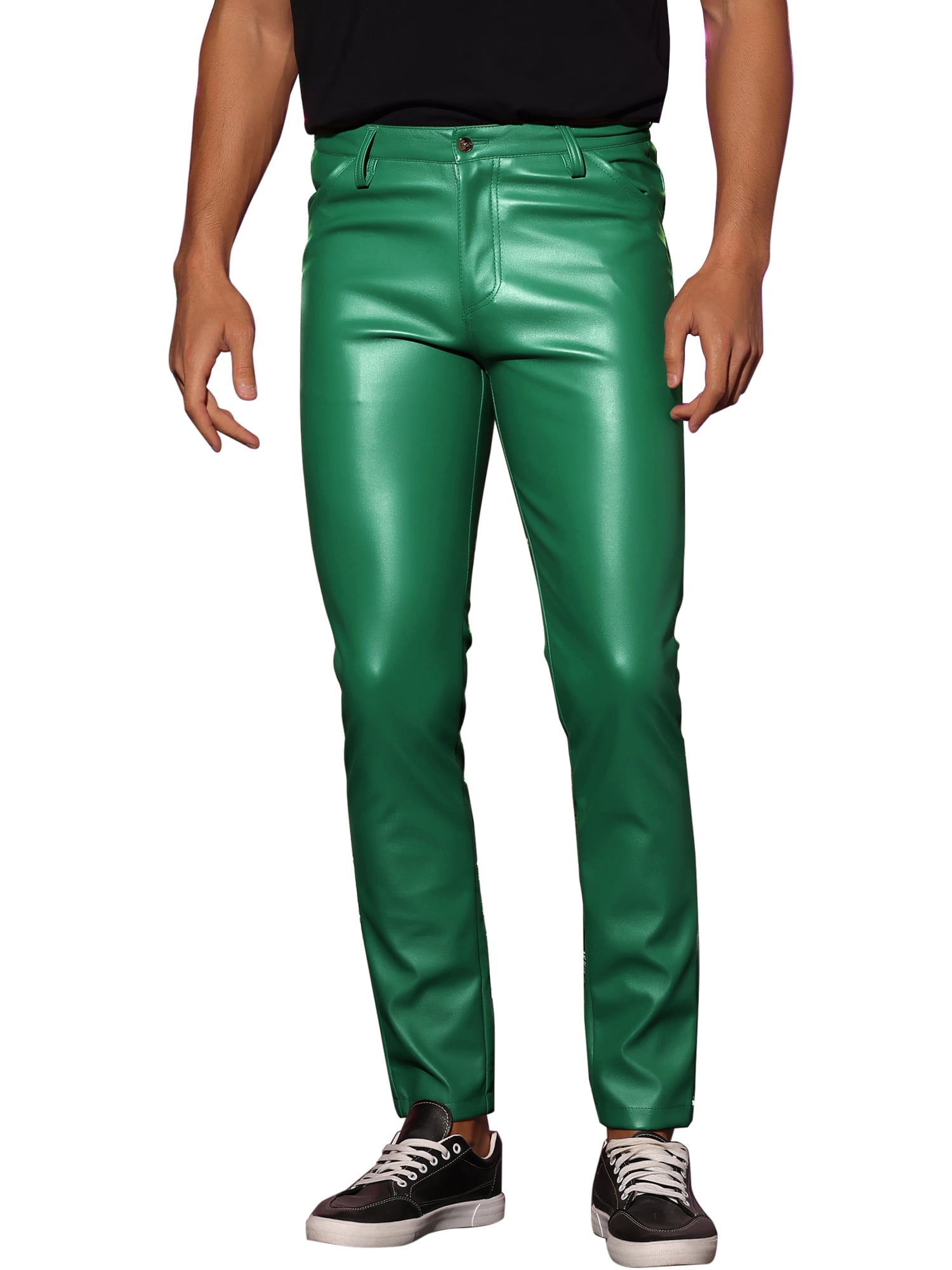 INSPIRE CHIC Faux Leather Pants for Men's Slim Fit Motorcycle Biker ...