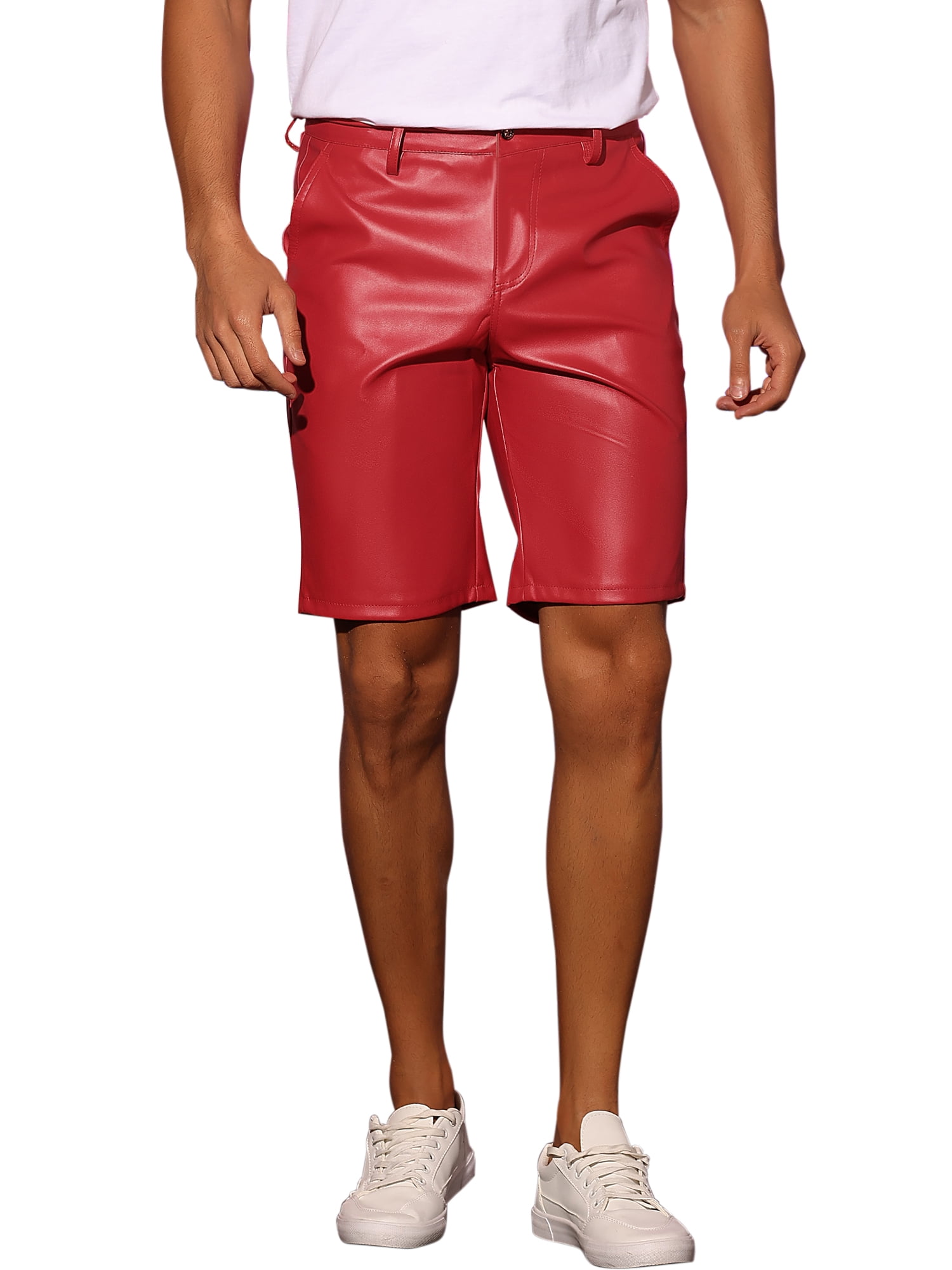 INSPIRE CHIC Faux Leather Shorts for Men's Hip Hop Motorcycle Biker ...