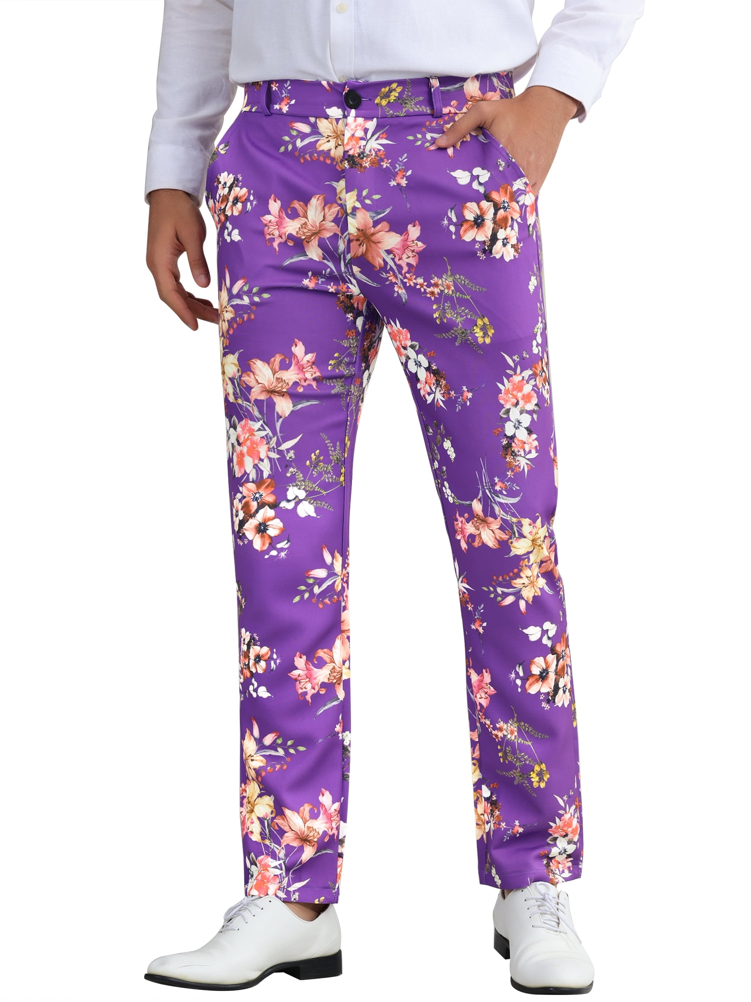 INSPIRE CHIC Floral Printed Dress Pants for Men's Straight Leg Flat ...