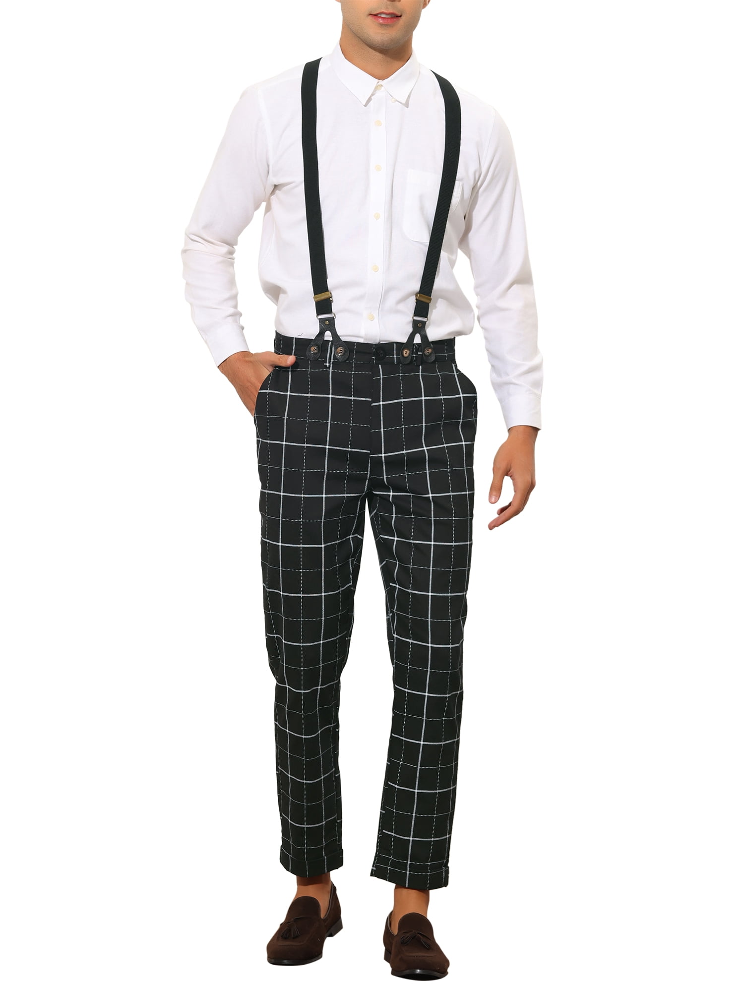 INSPIRE CHIC Formal Plaid Dress Pants for Men's Trousers with Suspender ...