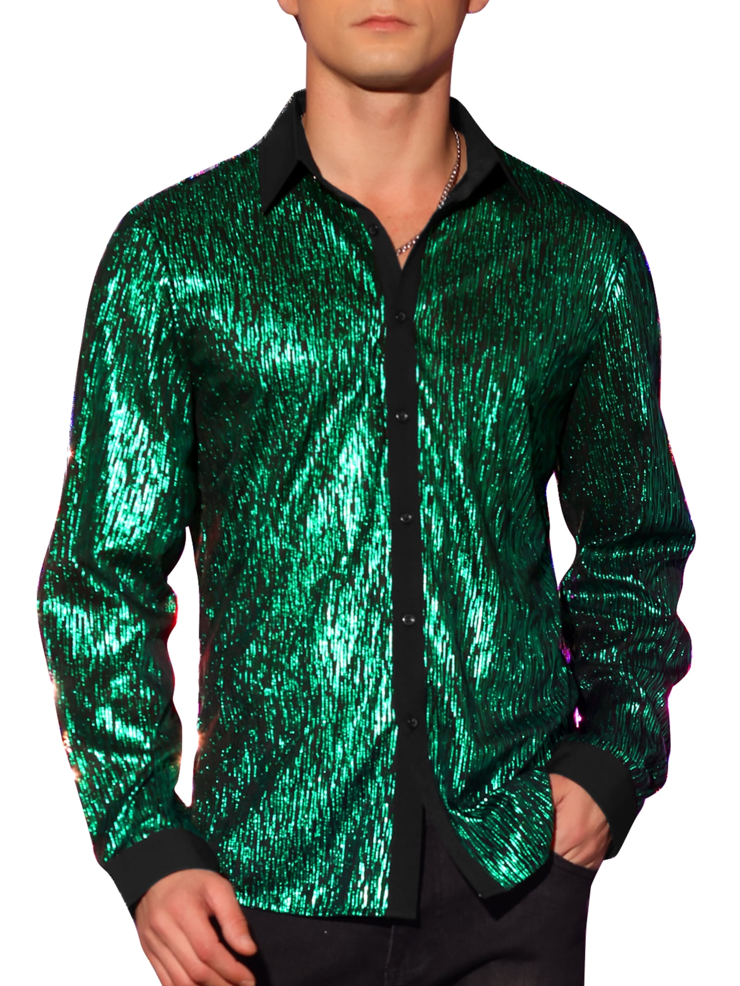INSPIRE CHIC Glitter Dress Shirts for Men's Button Long Sleeves Disco ...