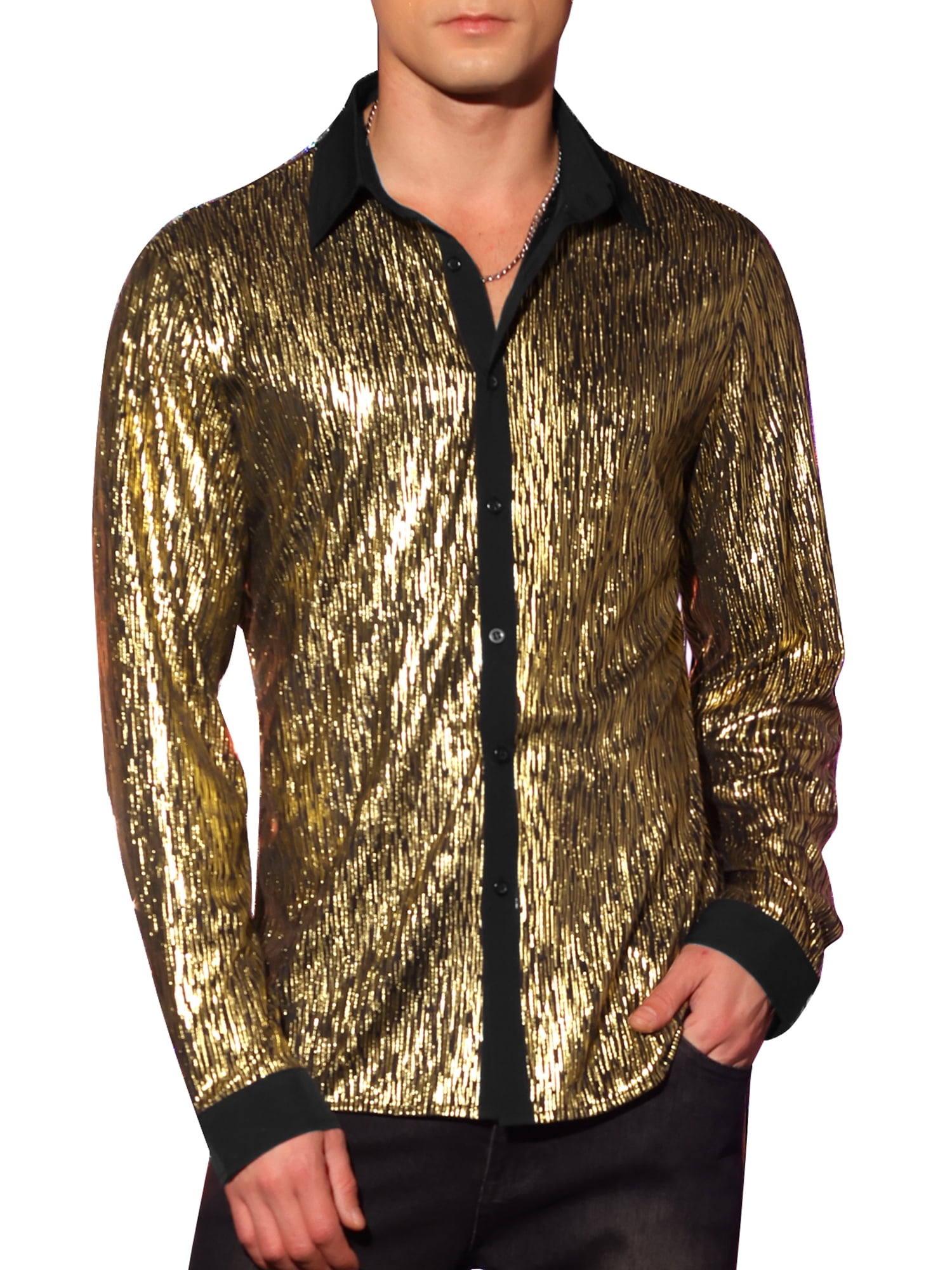 Lars Amadeus Glitter Dress Shirts for Men's Button Long Sleeves Disco ...