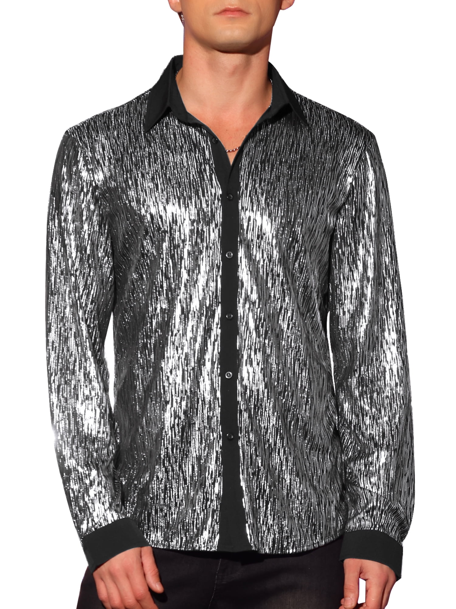 INSPIRE CHIC Glitter Dress Shirts for Men's Button Long Sleeves Disco ...