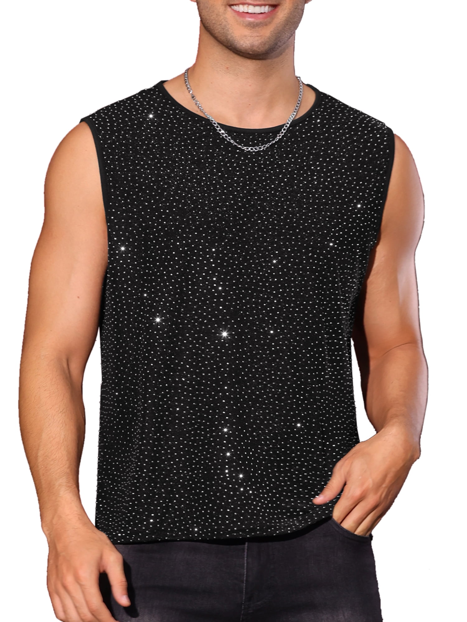 INSPIRE CHIC Glitter Tank Tops for Men's Metallic Clubwear Sleeveless T ...