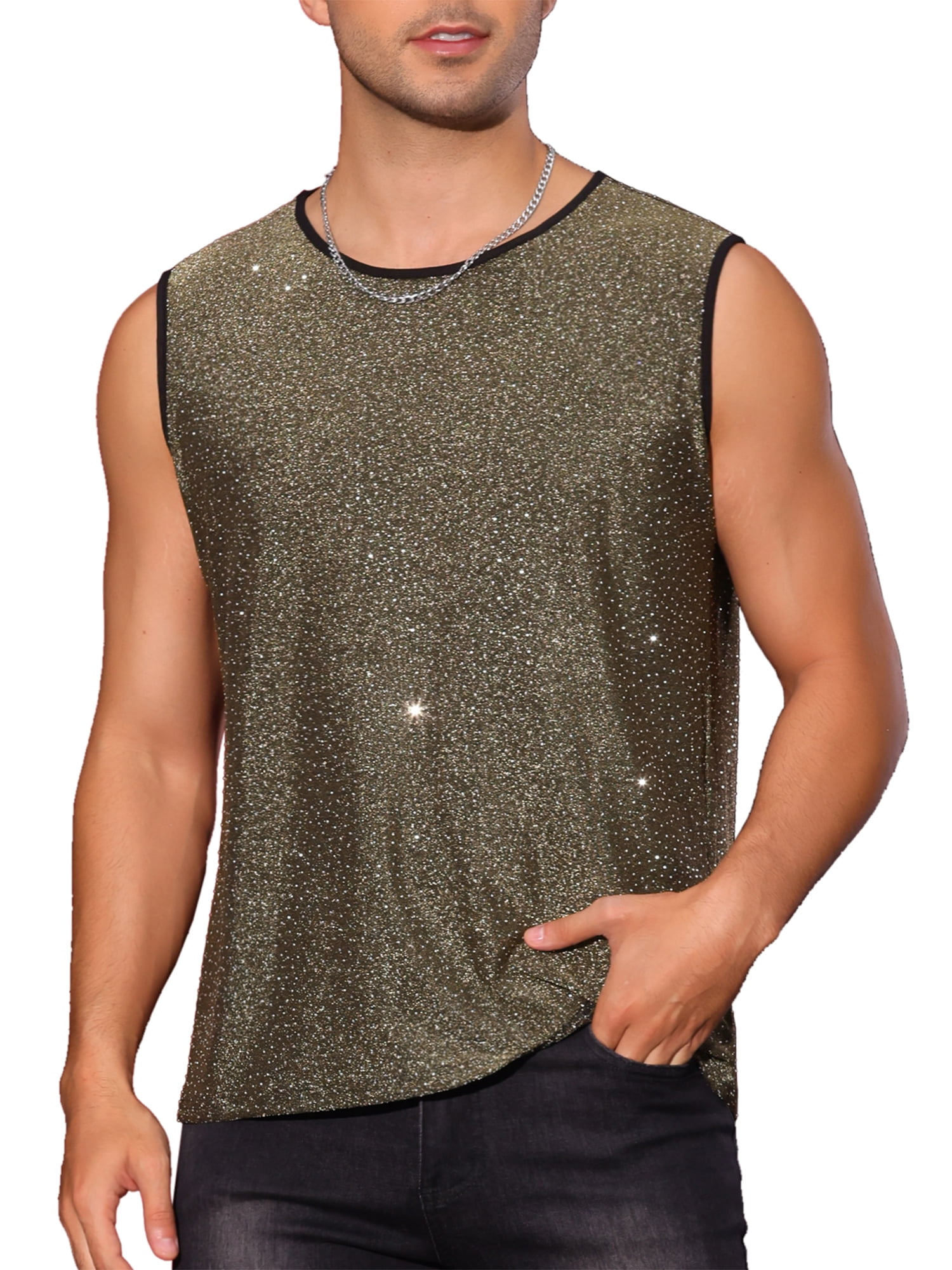 INSPIRE CHIC Glitter Tank Tops for Men's Metallic Clubwear Sleeveless T ...