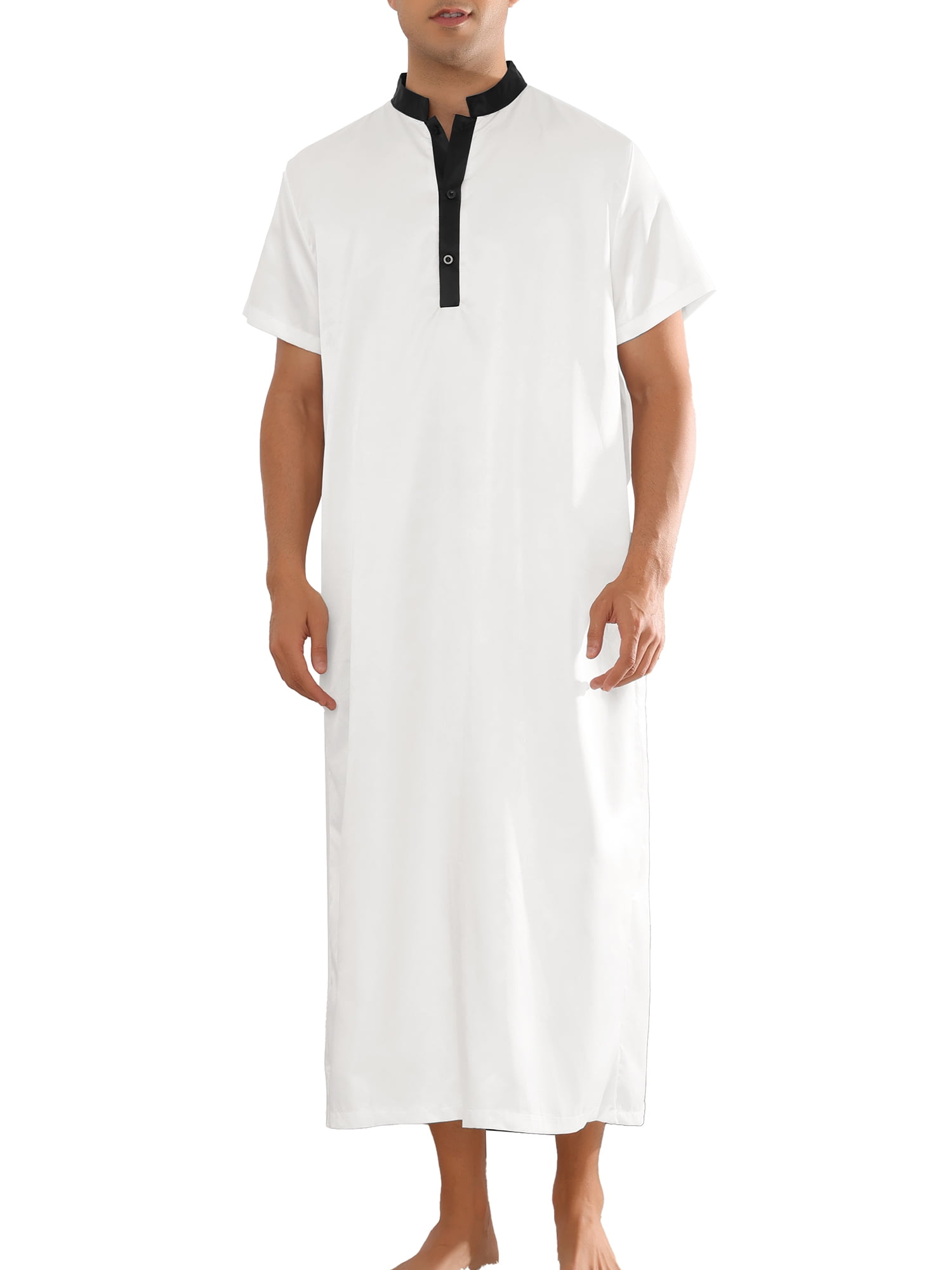 Lars Amadeus Men's Henley Collar Nightshirt Short Sleeves Contrast ...