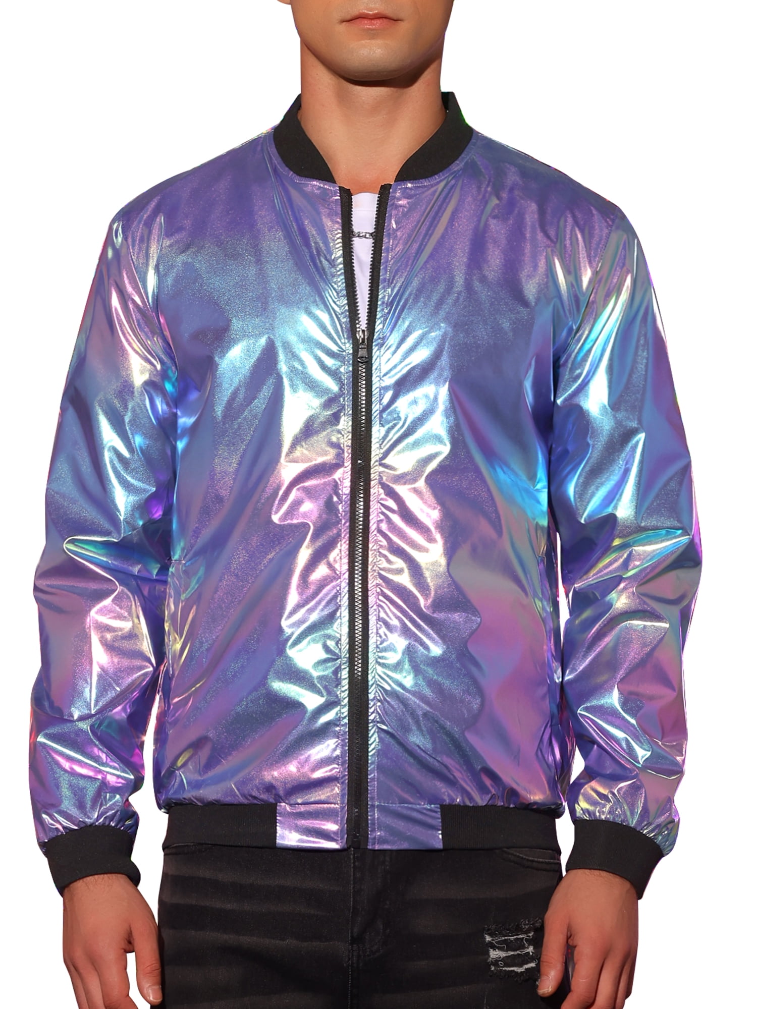 Lars Amadeus Holographic Baseball Jacket for Men's Zipper Disco ...