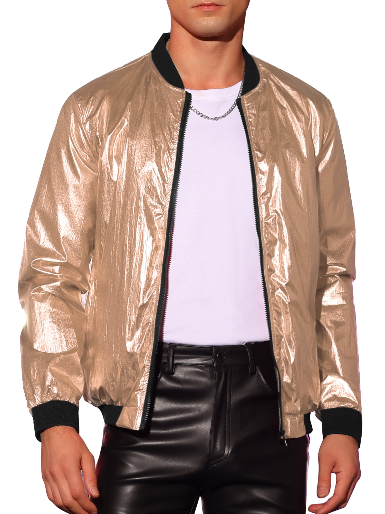 INSPIRE CHIC Holographic Jacket for Men's Zip Up Shiny Party Bomber ...