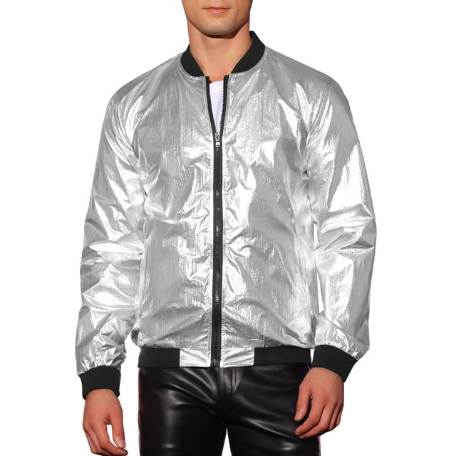 Lars Amadeus Holographic Jacket for Men's Zip Up Shiny Party Bomber ...