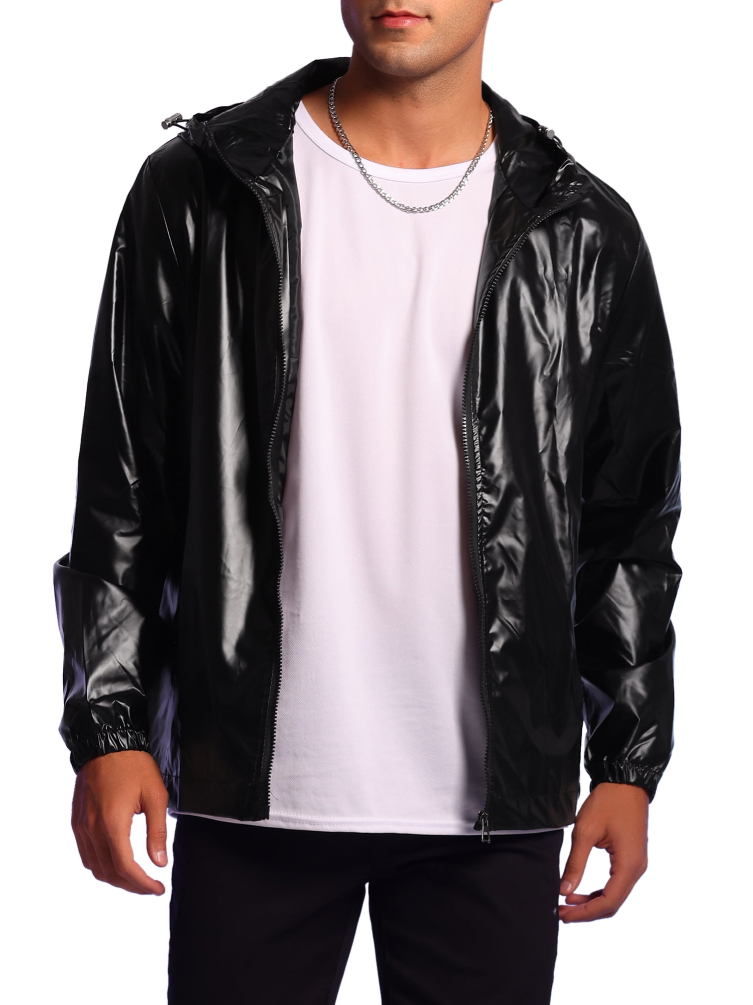 INSPIRE CHIC Holographic Jackets for Men's Long Sleeves Metallic Hoodie ...