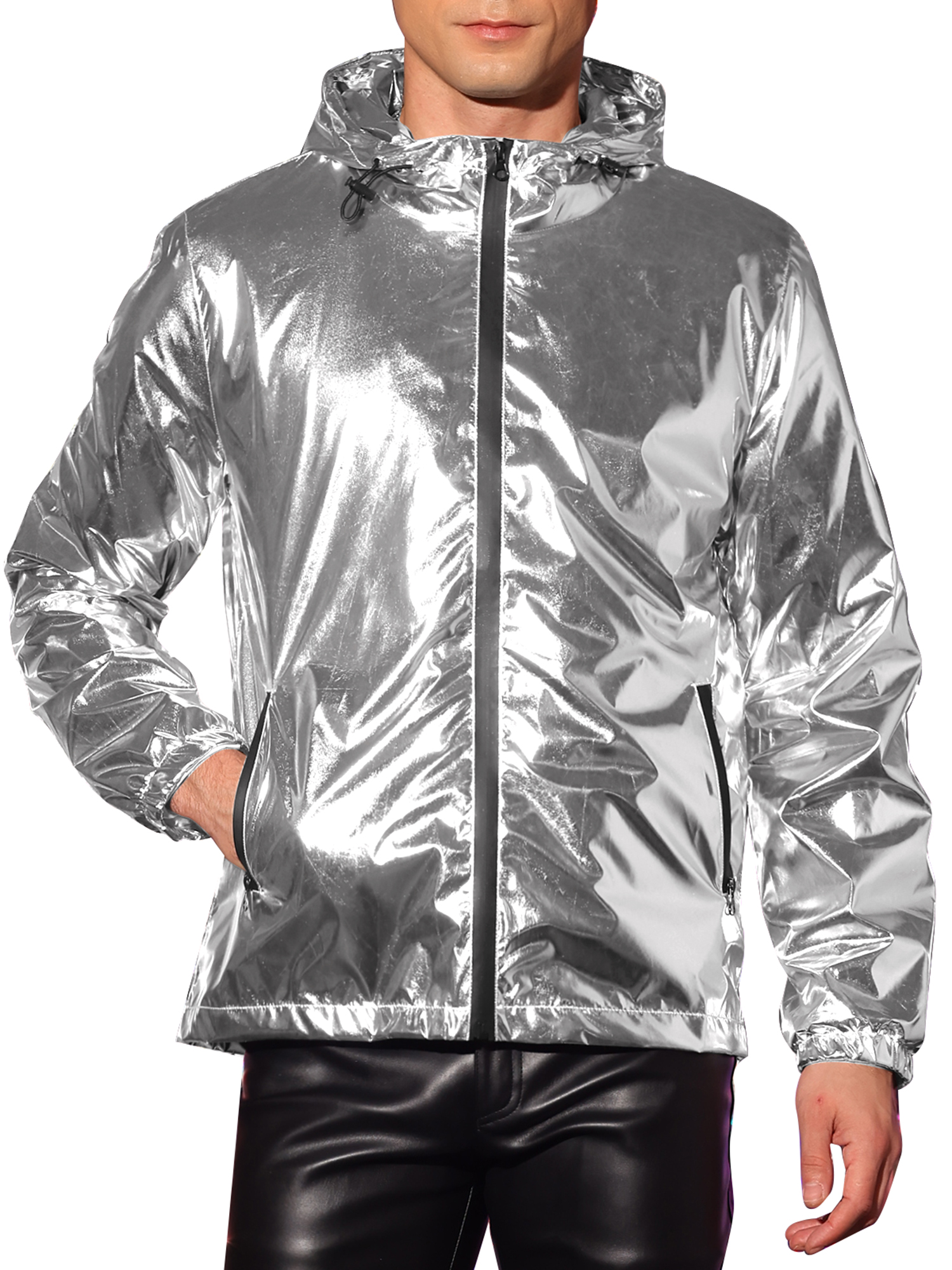 Lars Amadeus Holographic Jackets for Men's Long Sleeves Zipper Metallic ...