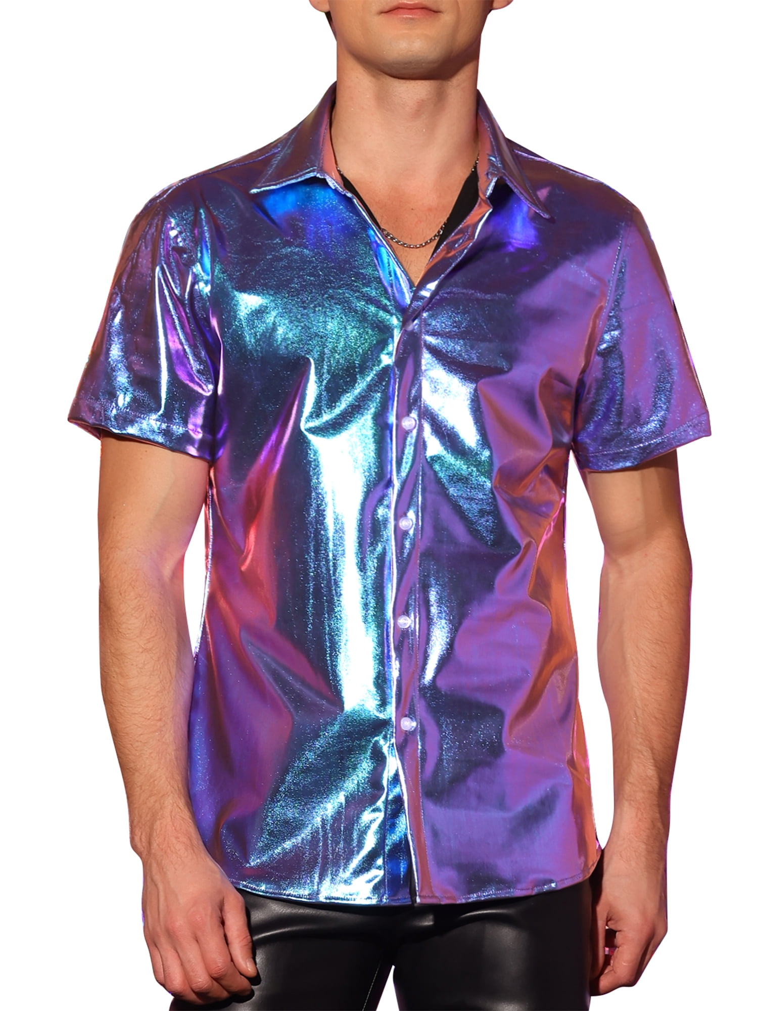 INSPIRE CHIC Holographic Shirts for Men's Crew Neck Short Sleeves ...