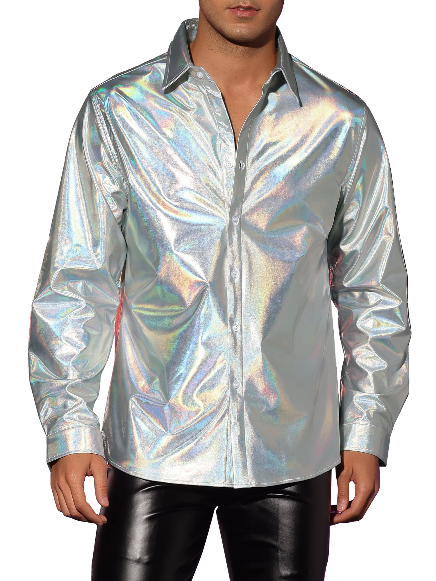 Lars Amadeus Holographic Shirts for Men's Long Sleeves Party Shiny ...