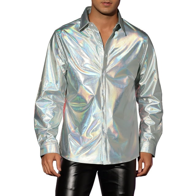 Lars Amadeus Holographic Shirts for Men's Long Sleeves Party Shiny ...