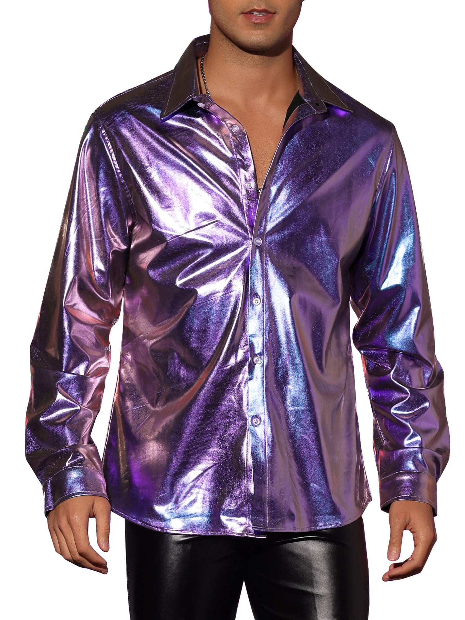 Lars Amadeus Holographic Shirts for Men's Long Sleeves Party Shiny ...