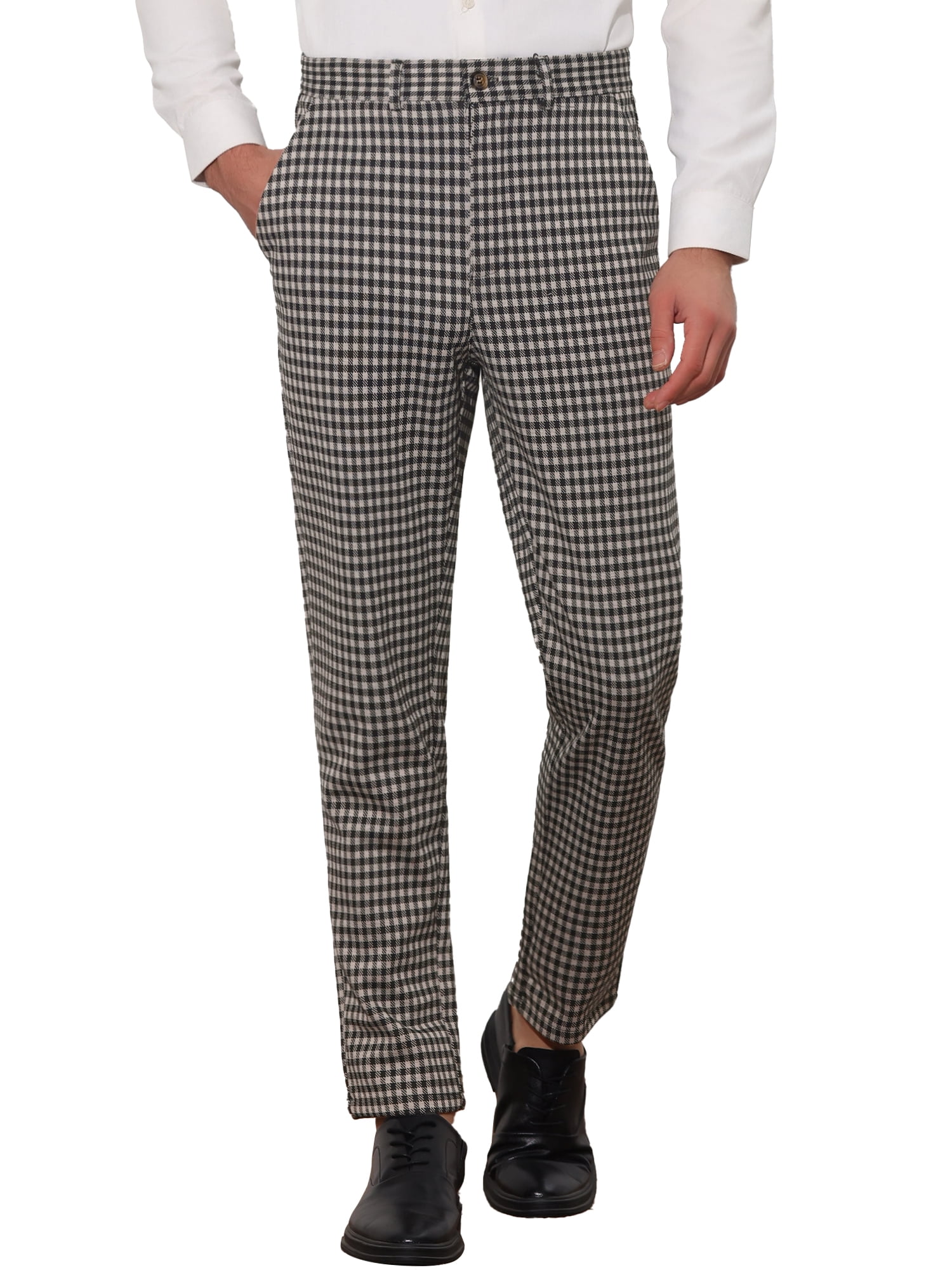 INSPIRE CHIC Houndstooth Dress Pants for Men's Classic Straight Leg ...