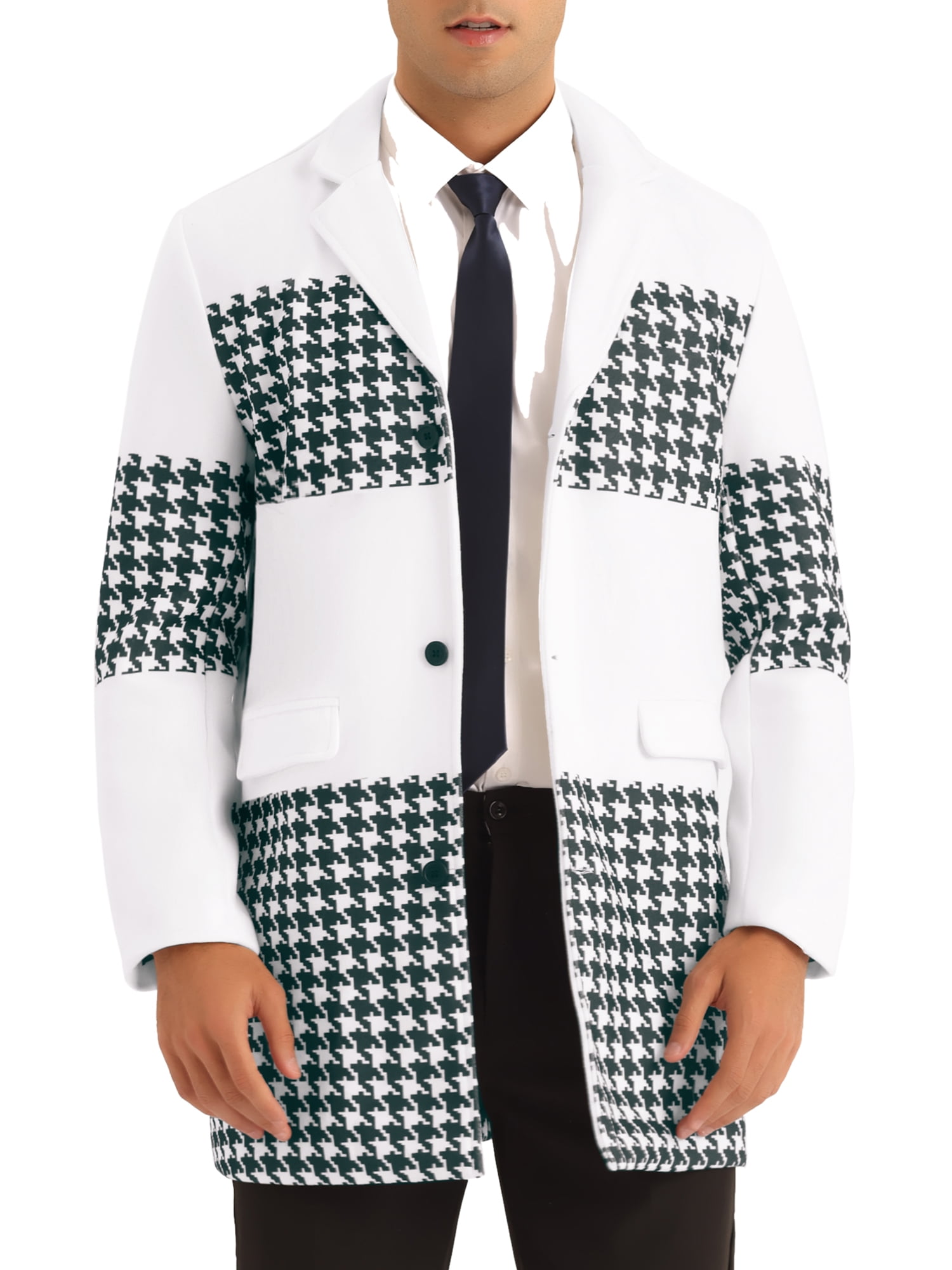 INSPIRE CHIC Houndstooth Overcoat for Men's Single Breasted Color Block ...