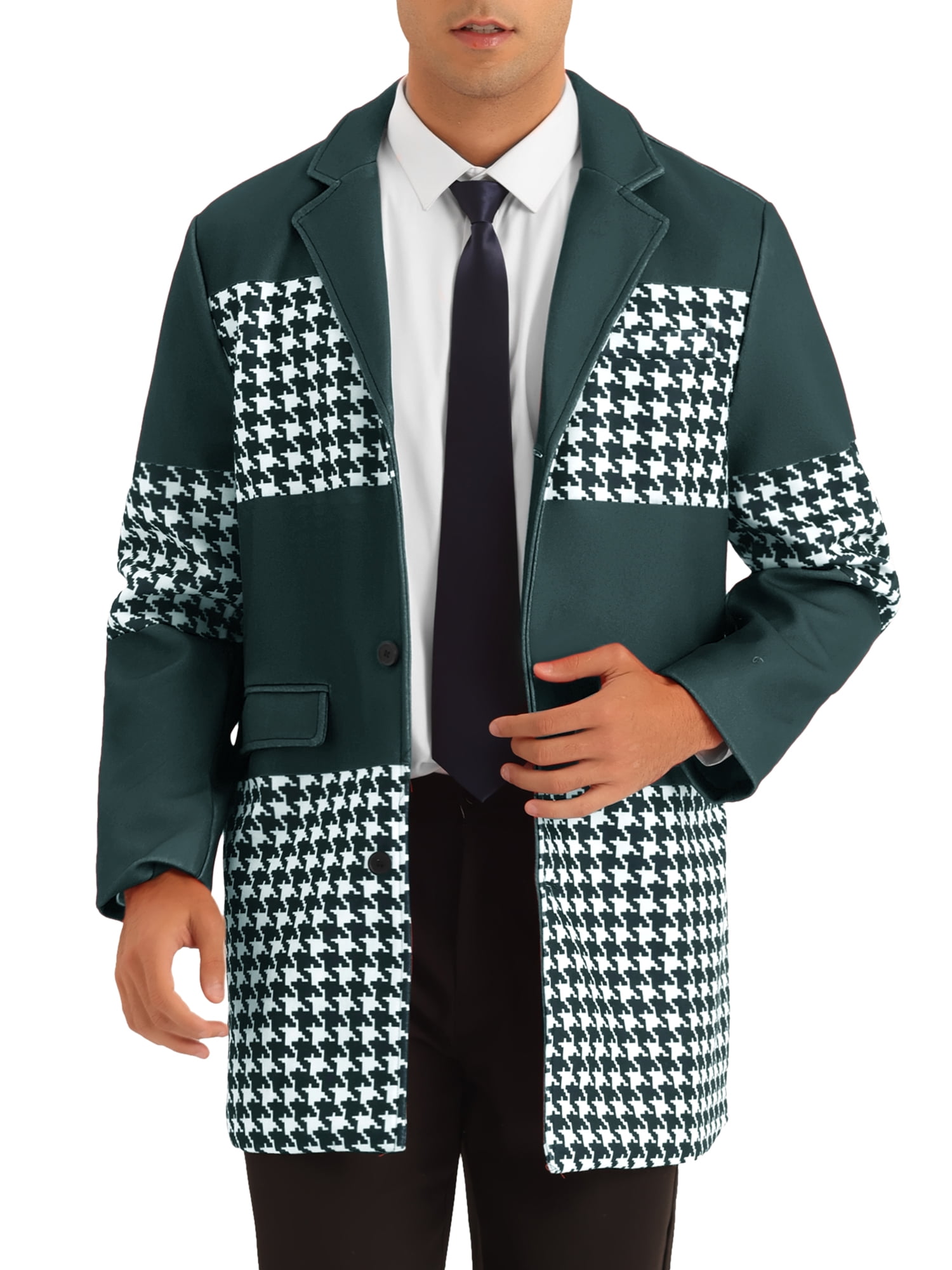 Lars Amadeus Houndstooth Overcoat for Men's Single Breasted Color Block ...