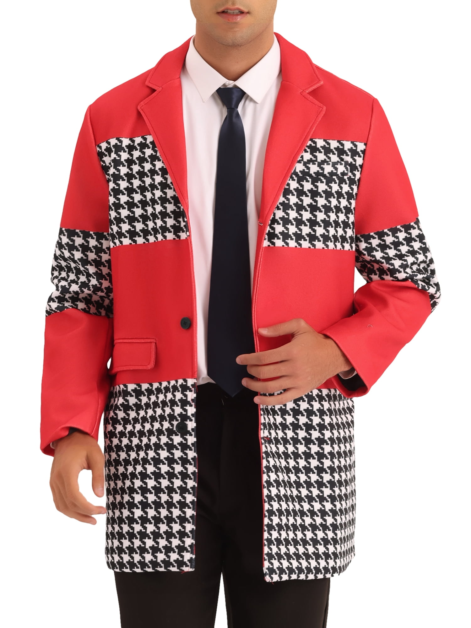 Lars Amadeus Houndstooth Overcoat for Men's Single Breasted Color Block ...