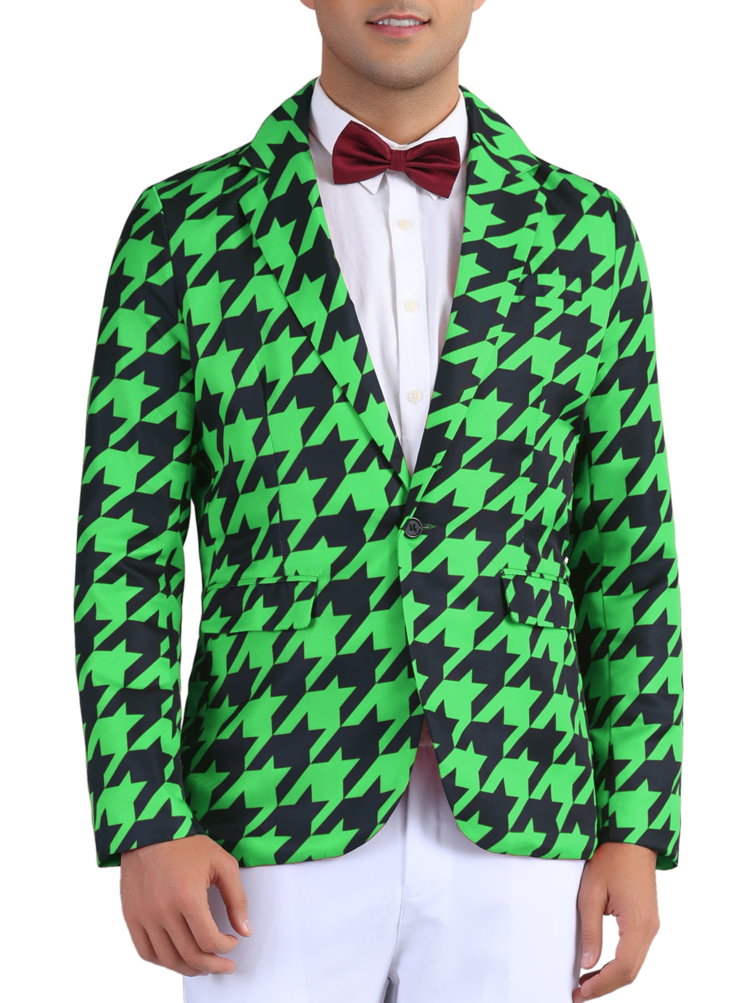 INSPIRE CHIC Houndstooth Pattern Blazers for Men's Prom Plaid Suit Jacket Business Sport Coats M ...