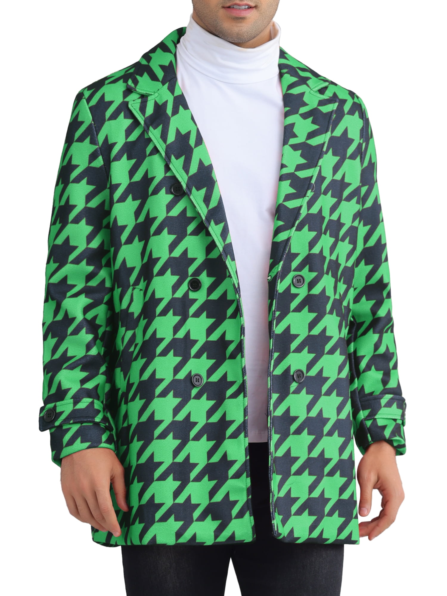 INSPIRE CHIC Houndstooth Trench Coat for Men's Double Breasted Plaid ...