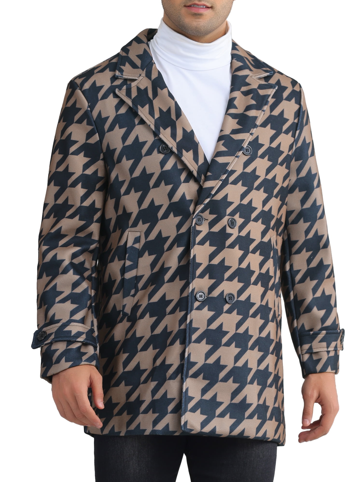 INSPIRE CHIC Houndstooth Trench Coat for Men's Double Breasted Plaid ...