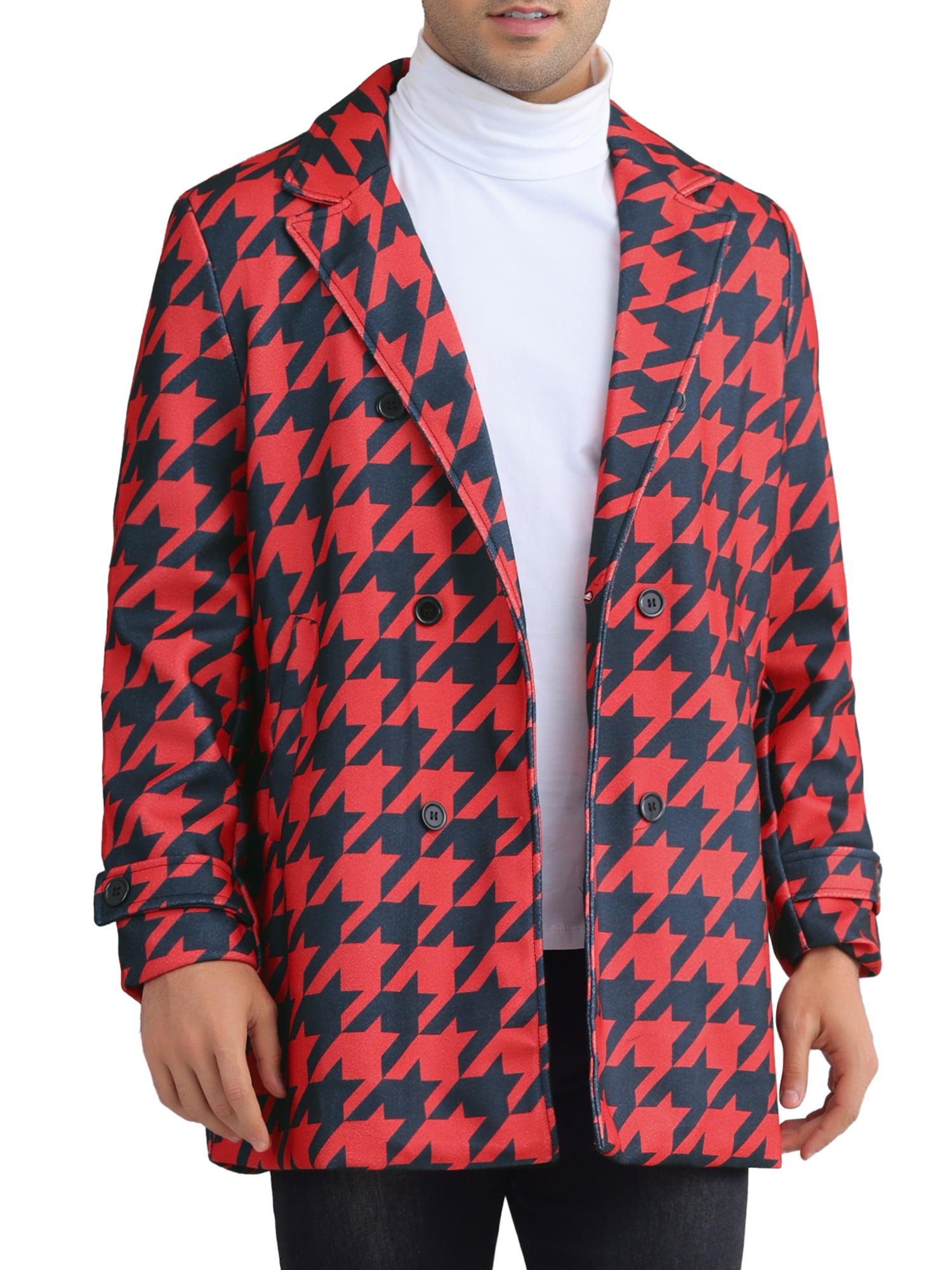 INSPIRE CHIC Houndstooth Trench Coat for Men's Double Breasted Plaid ...