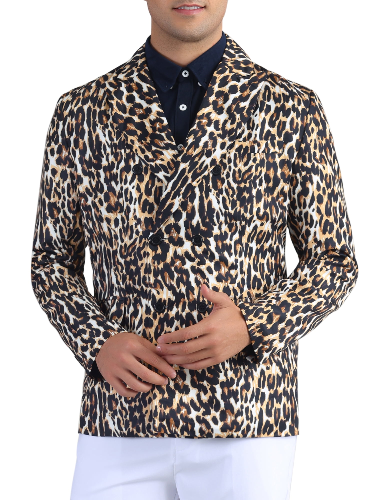 INSPIRE CHIC Leopard Blazer for Men's Peak Lapel Double-Breasted Sport ...