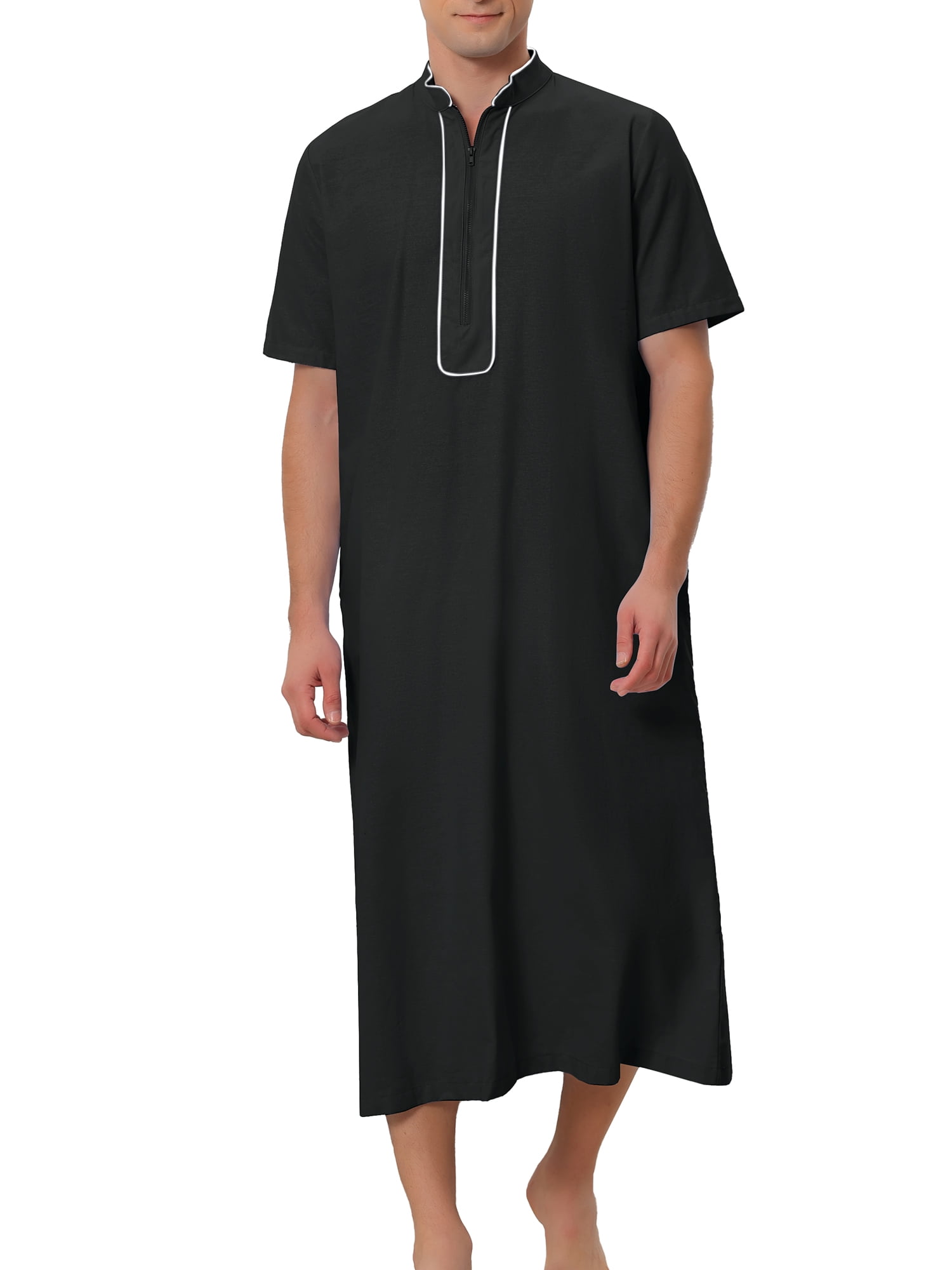 Lars Amadeus Long Nightgown for Men's Loose Fit Short Sleeves Stand ...