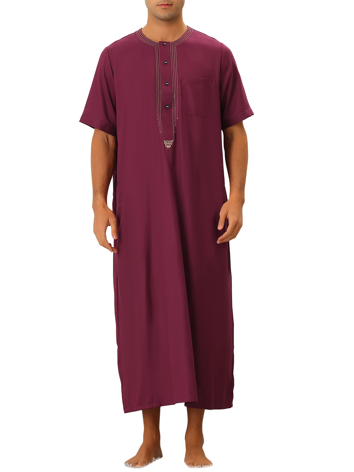 Lars Amadeus Loose Fit Night Gown for Men's Solid Color Short Sleeves ...