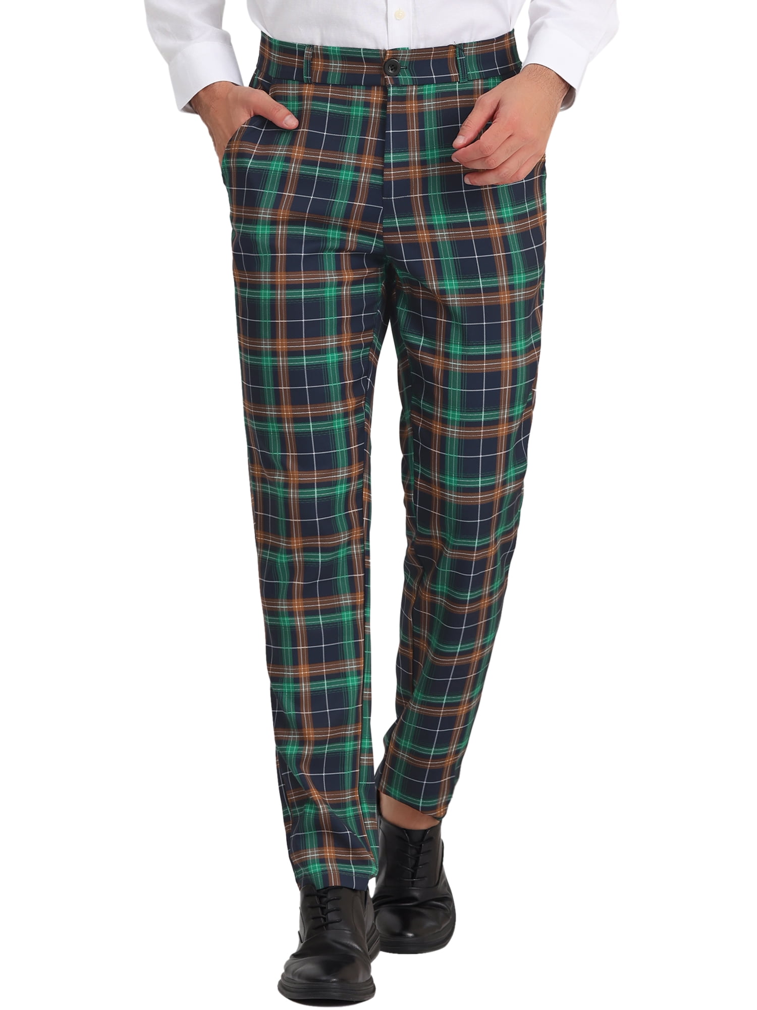 INSPIRE CHIC Men's Business Plaid Lightweight Regular Fit Flat Front ...