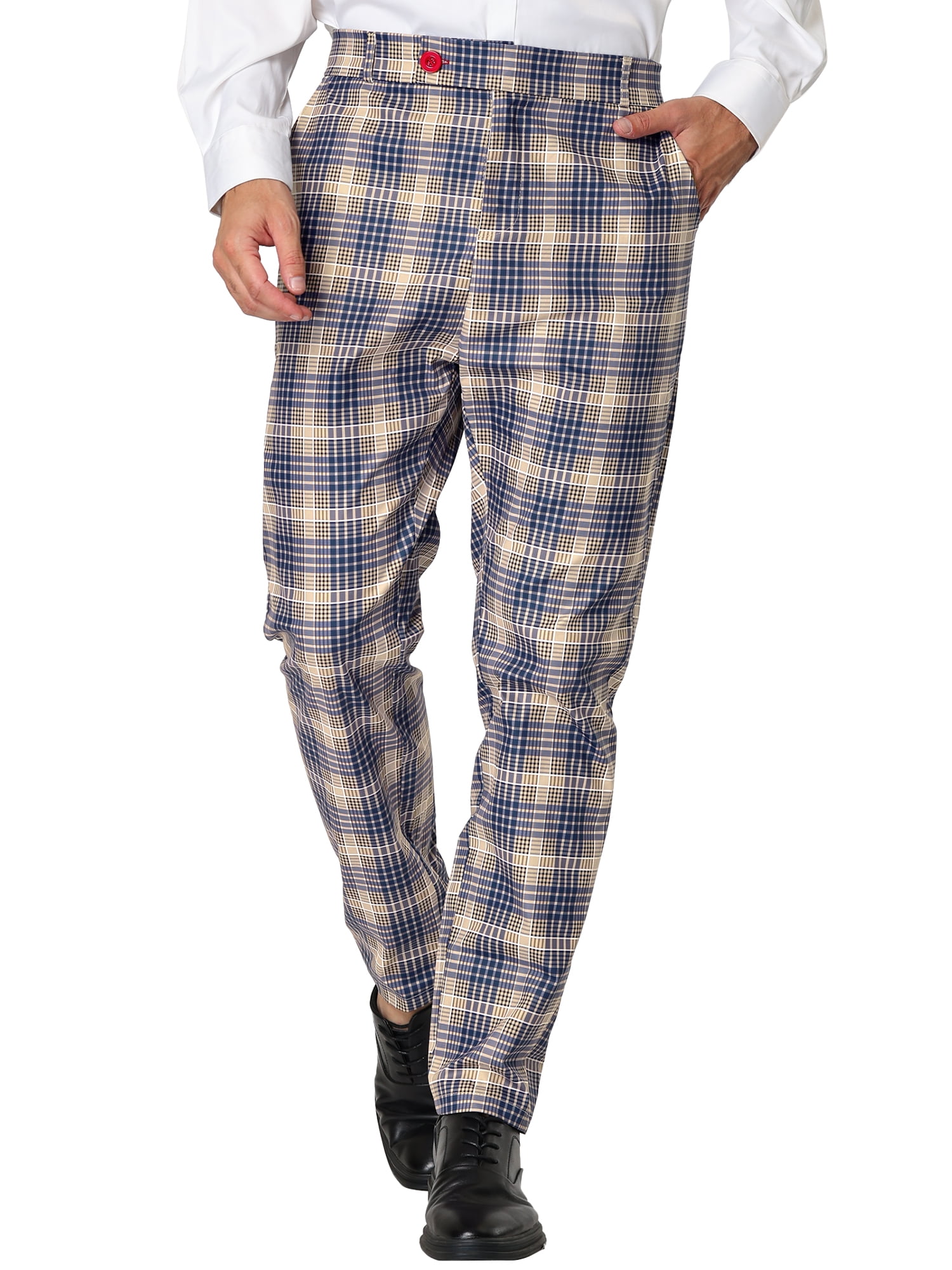 INSPIRE CHIC Men's Business Plaid Pants Casual Slim Fit Checked Dress ...