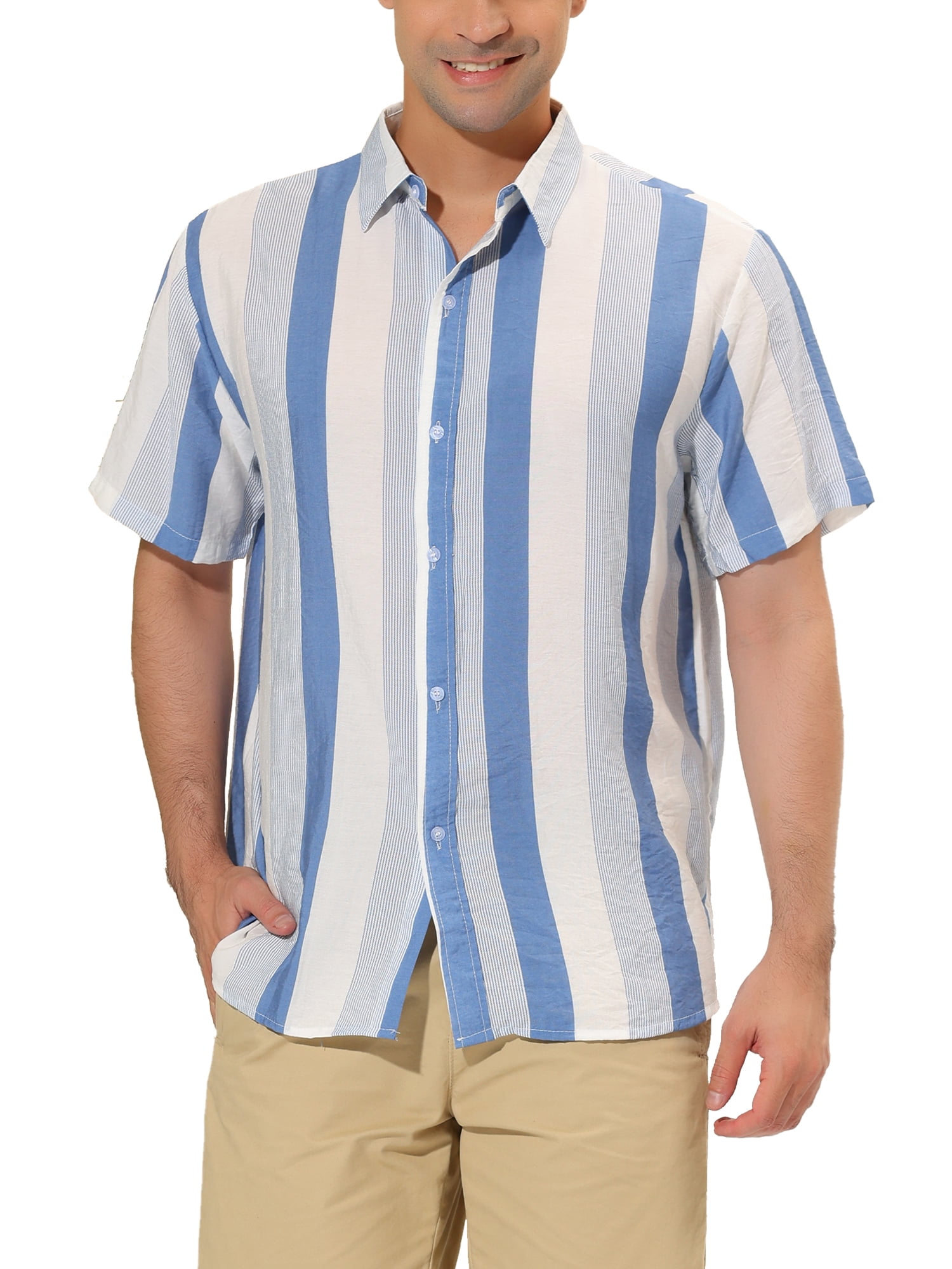 INSPIRE CHIC Men's Shirt Vertical Striped Button Down Point Collar ...