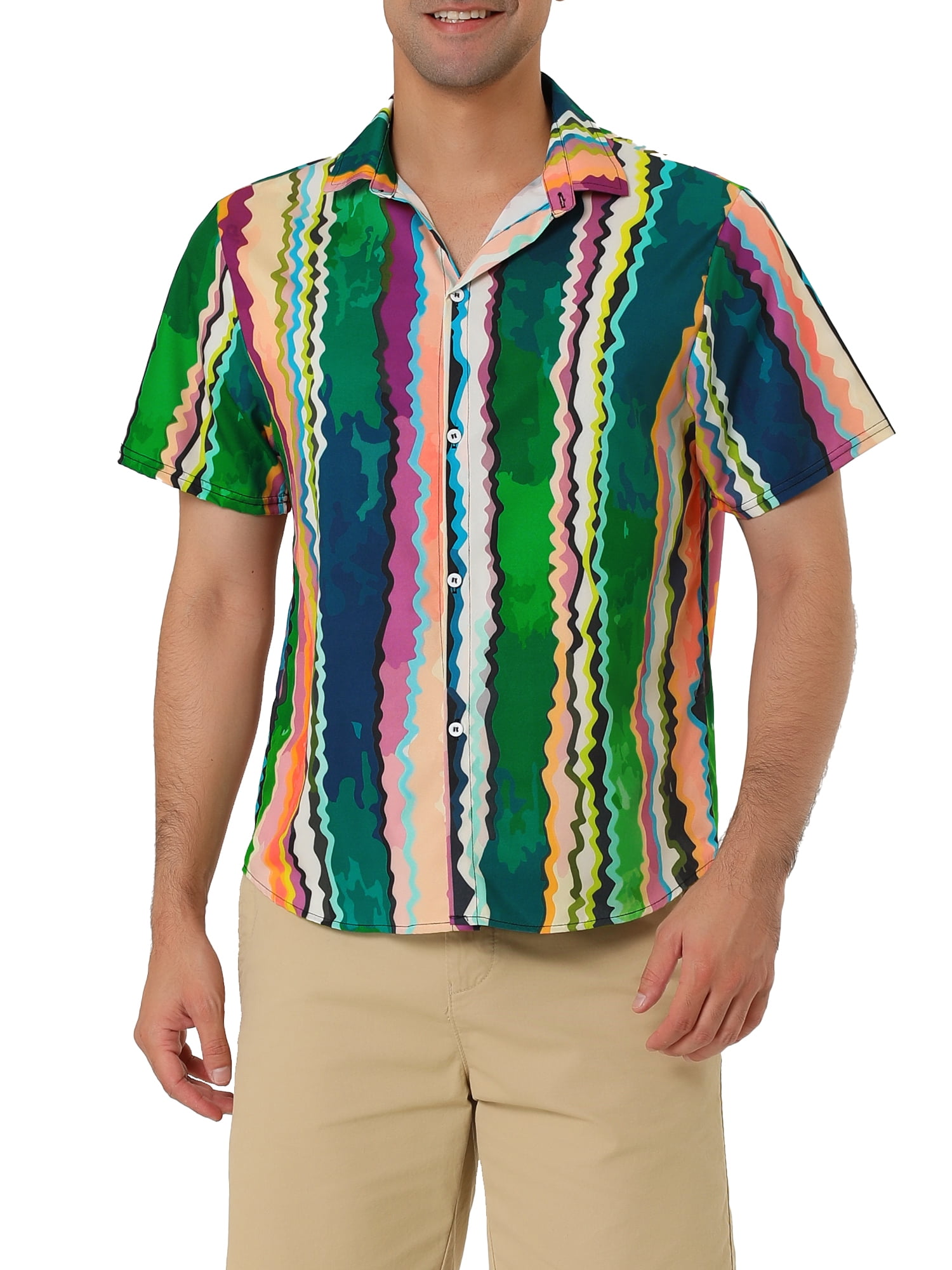 INSPIRE CHIC Men's Shirt Vertical Striped Button Down Point Collar ...